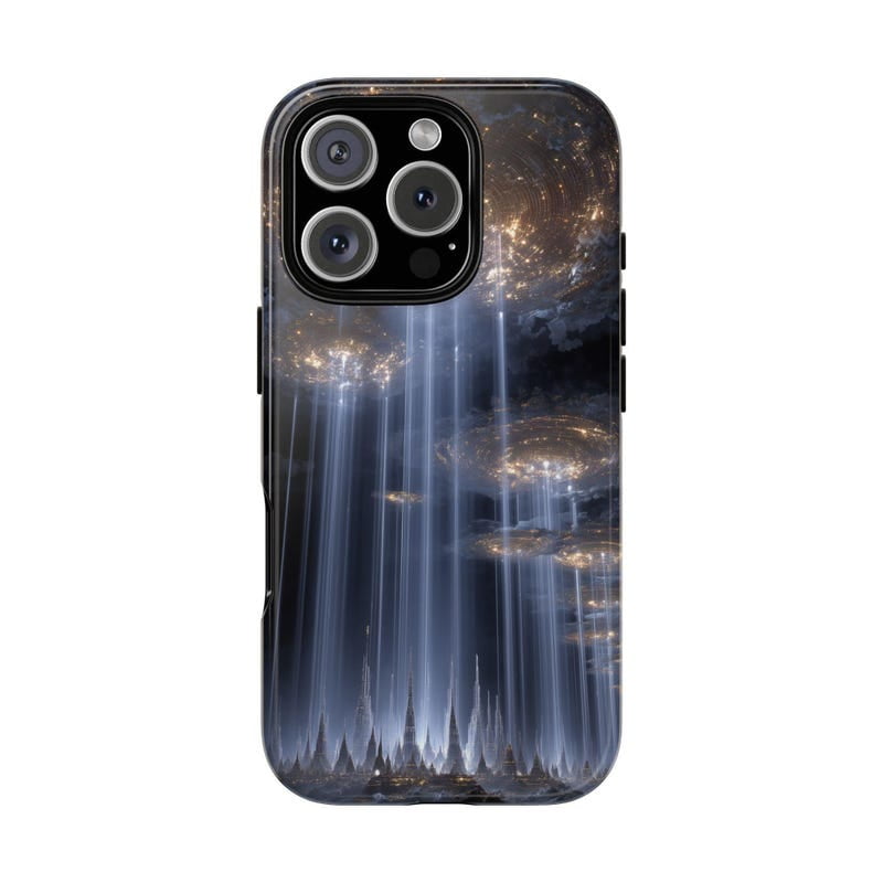 Cosmic Metropolis with Spires & Light Beams Case for iPhone 11,12,13,14 ...