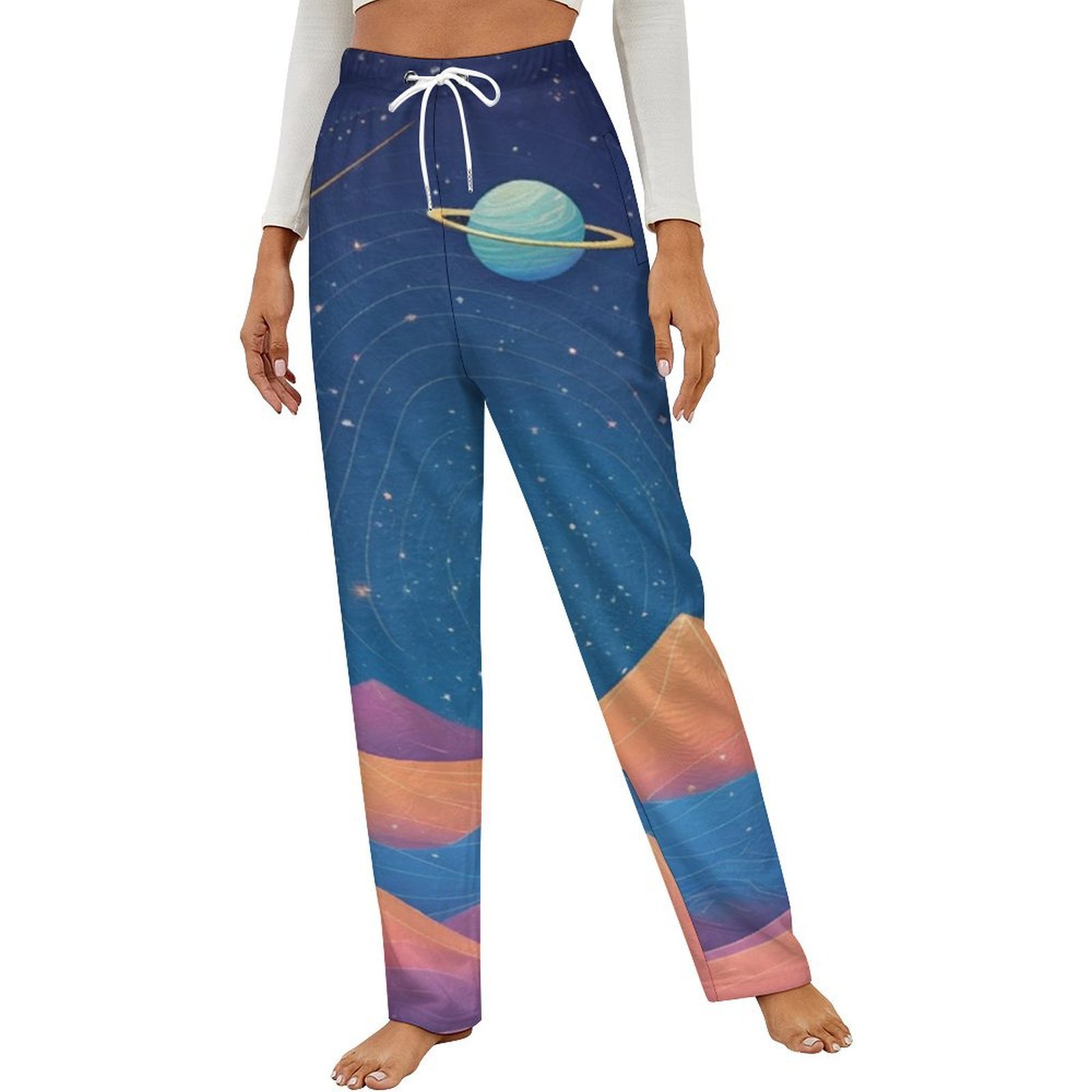 Cosmic Mountain Dream Winter Female Pants Flannel High Waist Women ...