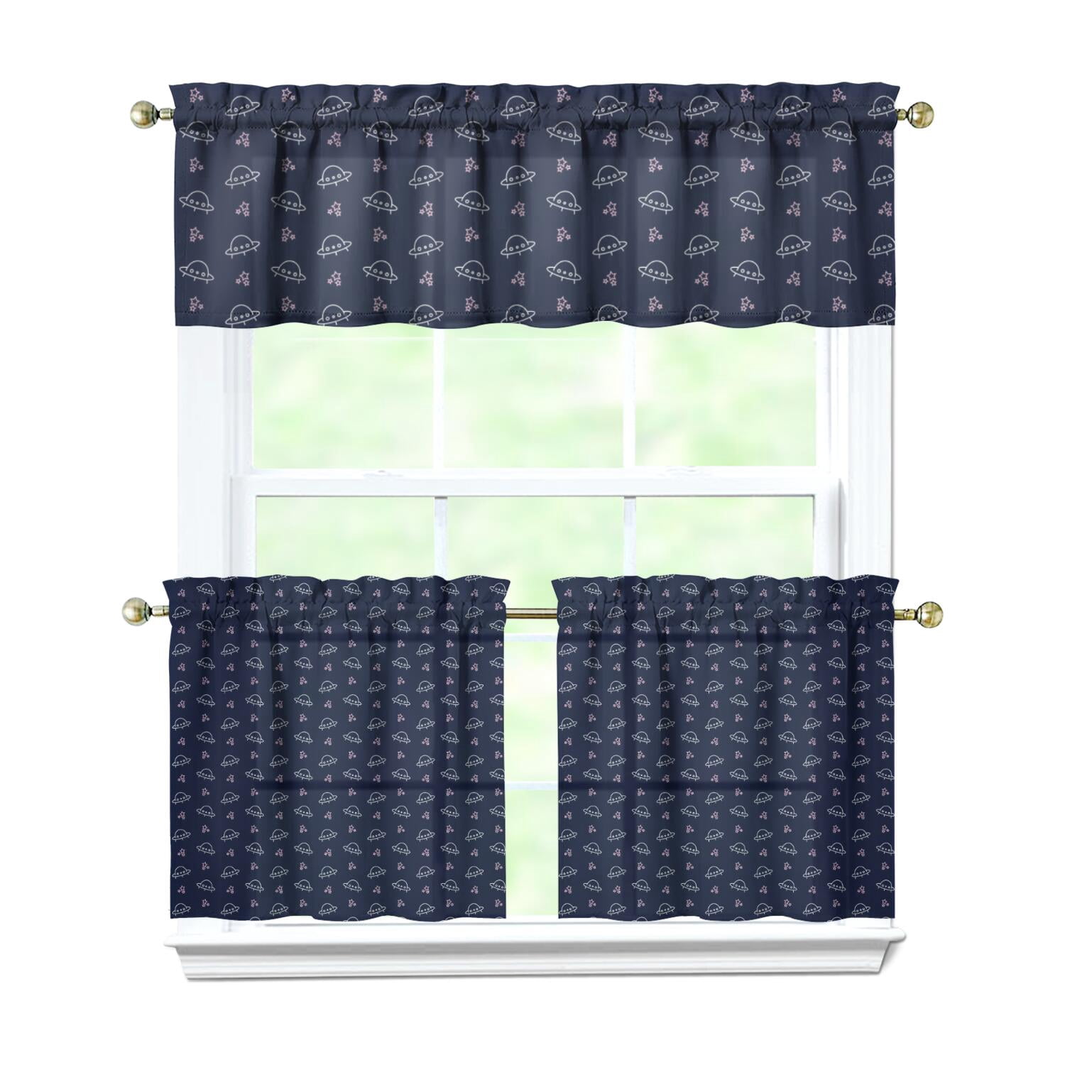 Cosmic Nebula Kitchen Curtains 3-Piece Set - Outer Space Inspired Rod ...
