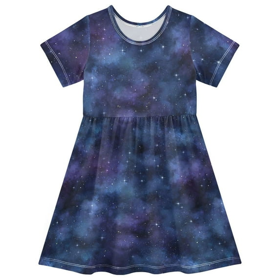 Cosmic Nebula Short Sleeve Dress A-Line Cute Midi Casual Sundress 2-8 ...