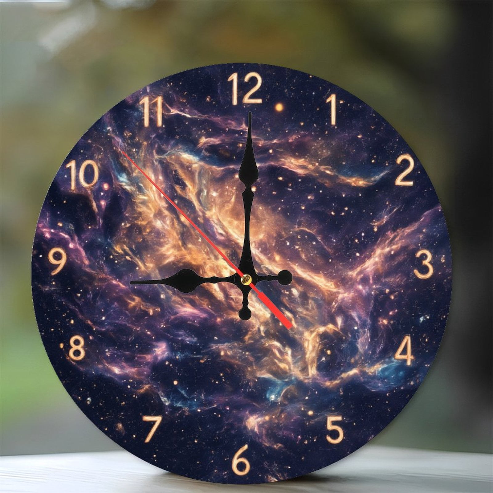 Cosmic Nebula Starry Wall Clock Home Decor 10-Inch Silent Wooden Wall ...