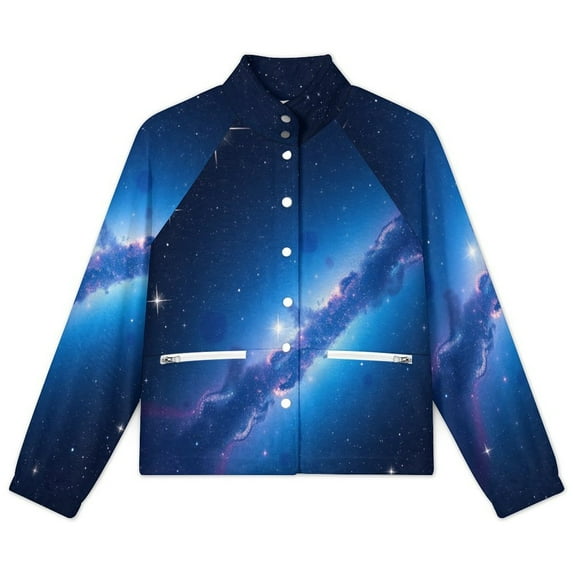 Cosmic Nebula Starscape Warm Women's Plush Jacket Stand Collar Full ...