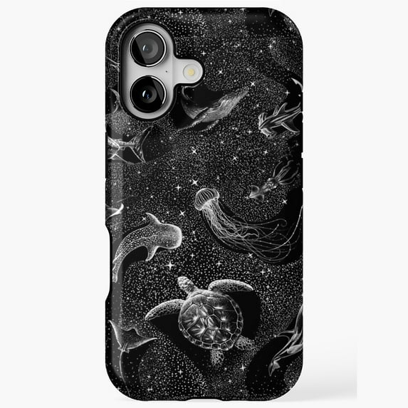 Cosmic Ocean with Whales and Stars Black Version Celestial Marine Art ...