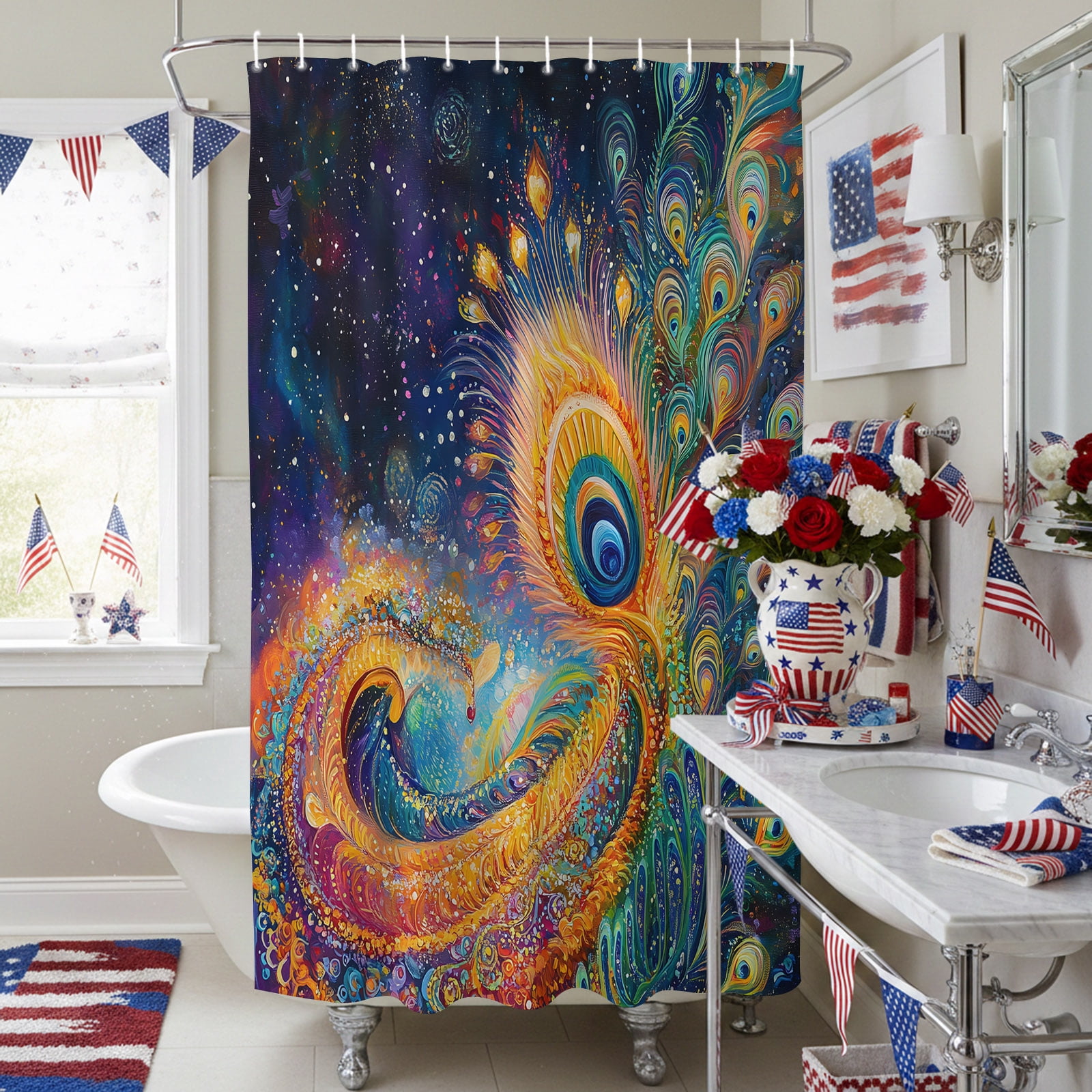 Cosmic Peacock Feathers Shower Curtain for Bathroom, Galaxy Background ...
