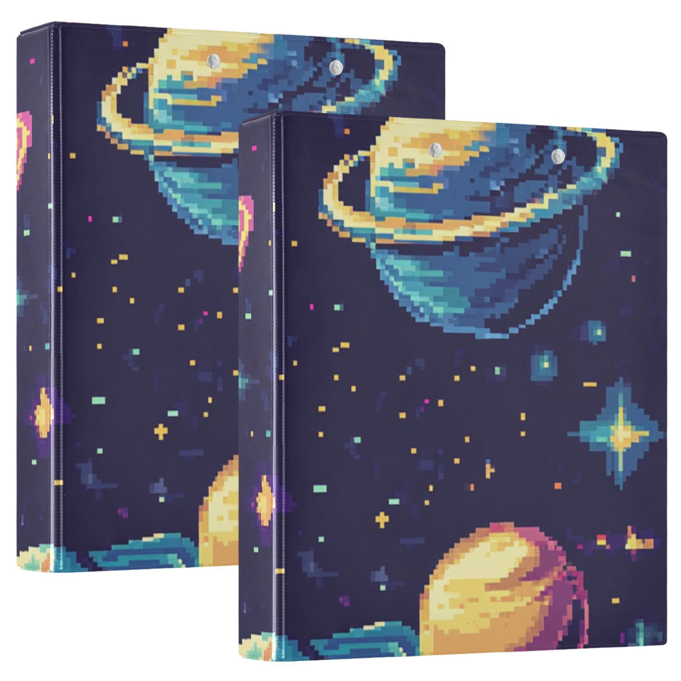 Cosmic Pixel_style 3 Ring Binders 1.5 inch Hardcover File Folders with ...