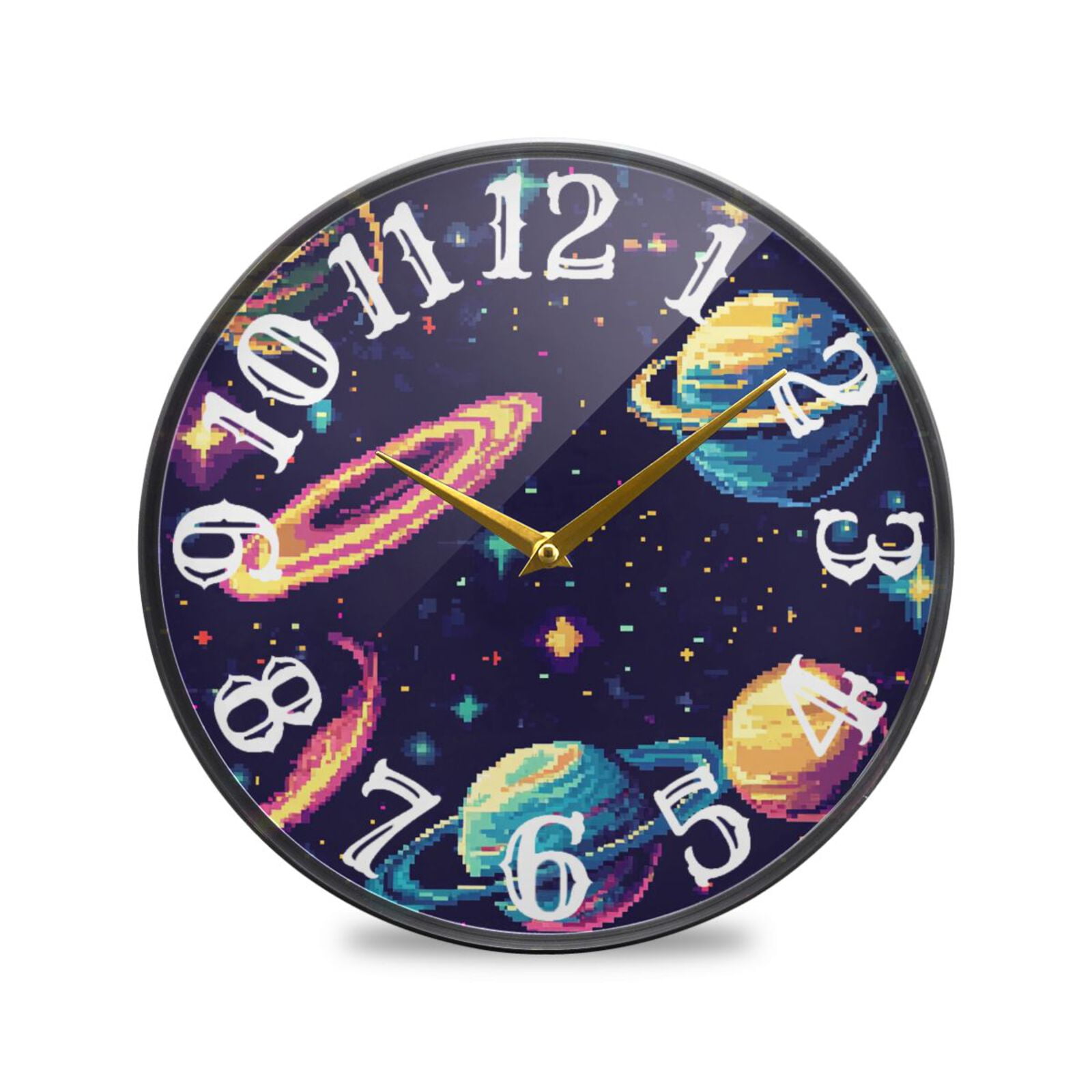 Cosmic Pixel_style Wall Clock 10 Inch Silent Non Ticking Battery ...