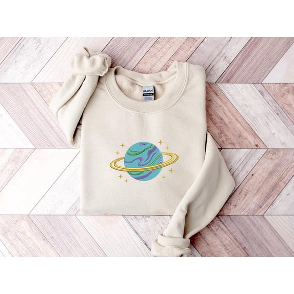 Cosmic Planet Embroidery Pullover, Minimal Outer Space Illustration ...