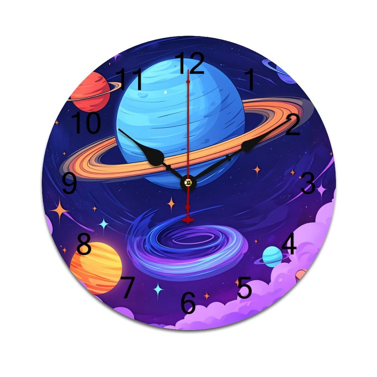 Cosmic Planet Rings-2 Printed Silent Wall Clock Round Kitchen Clock ...