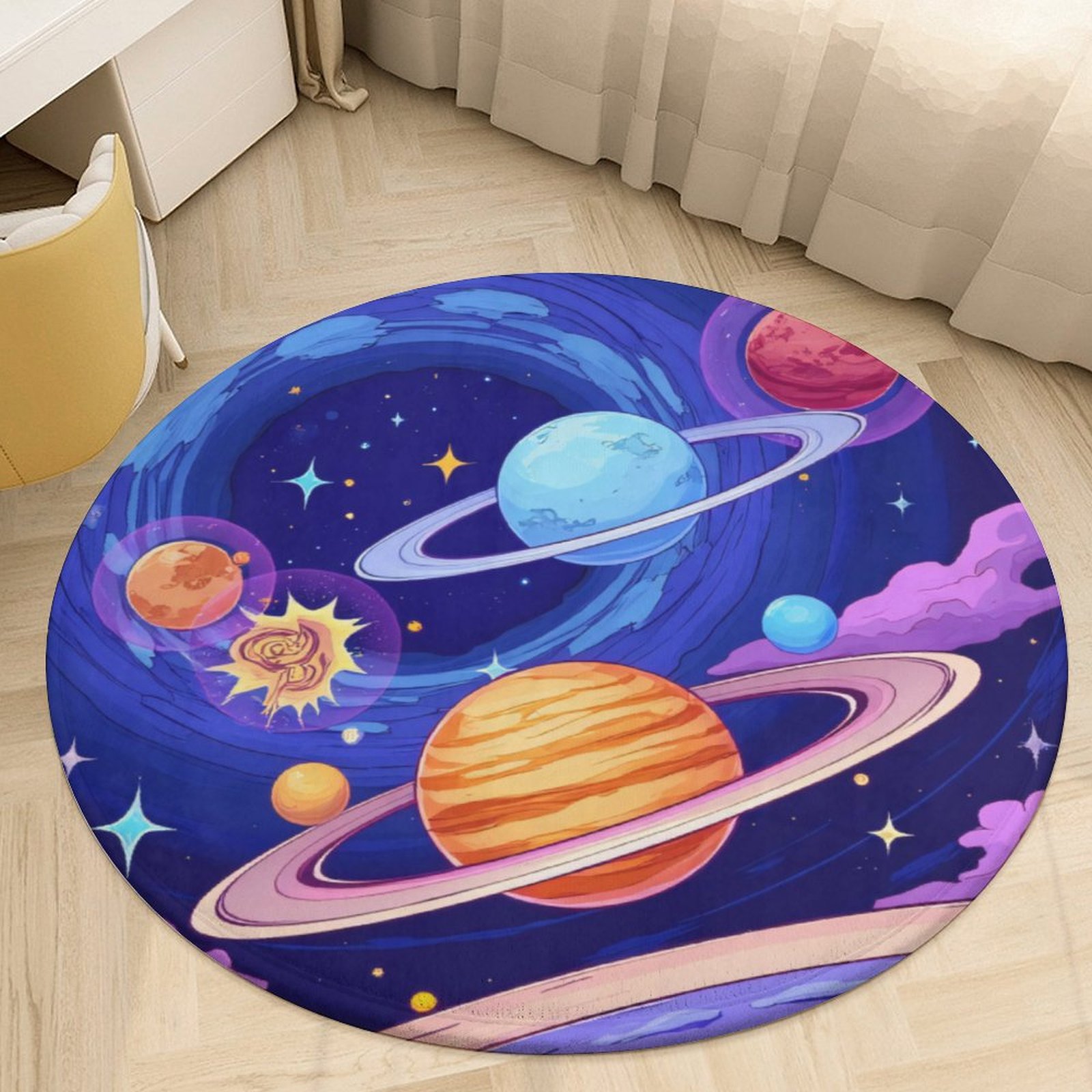 Cosmic Planet Rings Round Area Rugs for Bedroom Living Room, 6FT Soft ...