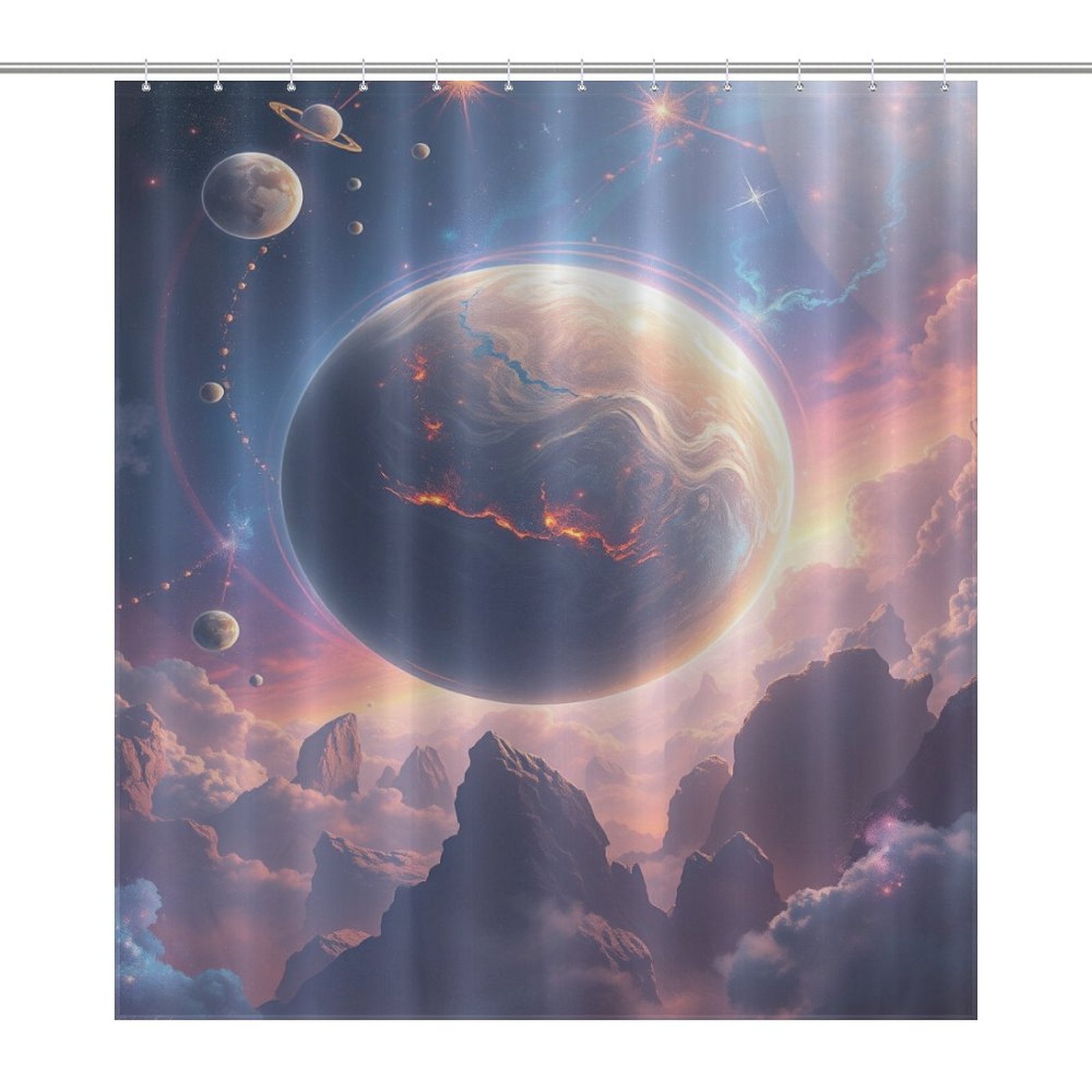 Cosmic Planet Shower Curtain Waterproof Bathroom Decorative 3D Printed ...