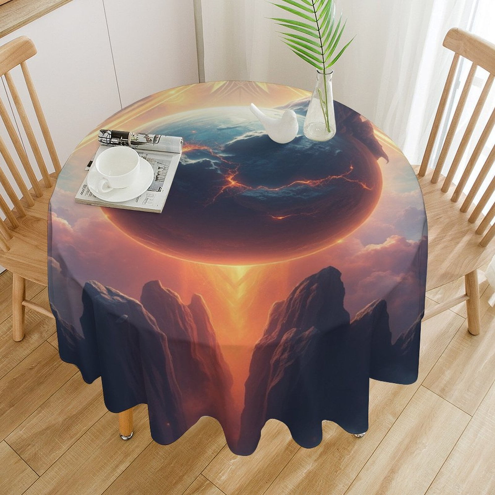 Cosmic Planet Table Cloth Round PVC Wedding Kitchen Dining Desk Table ...