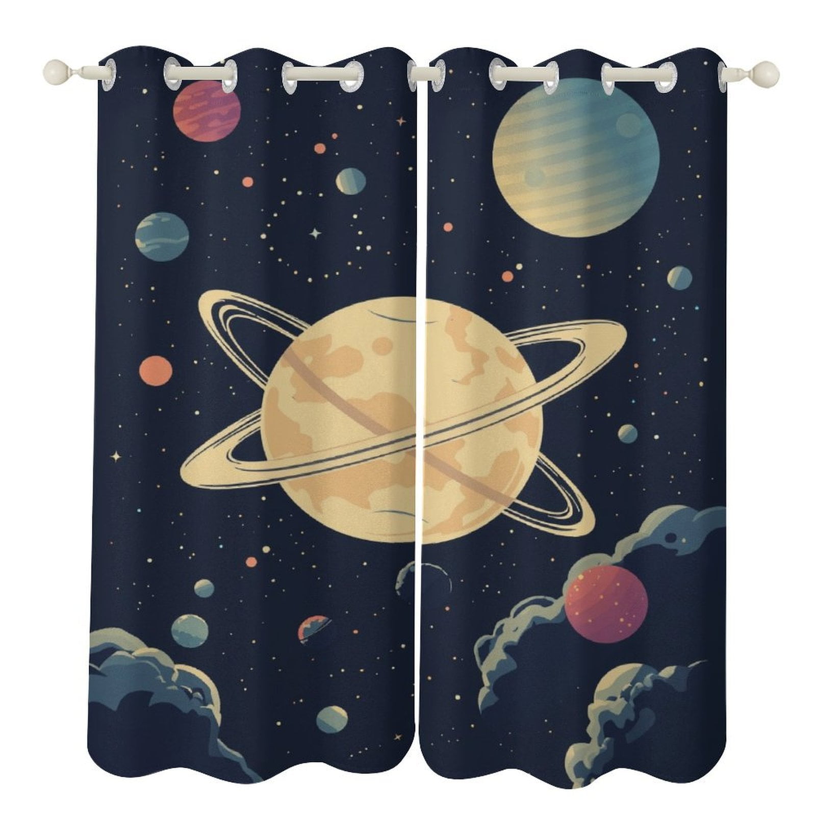 Cosmic Planetary Scene Curtains Outdoor Decor Curtain Panels With ...