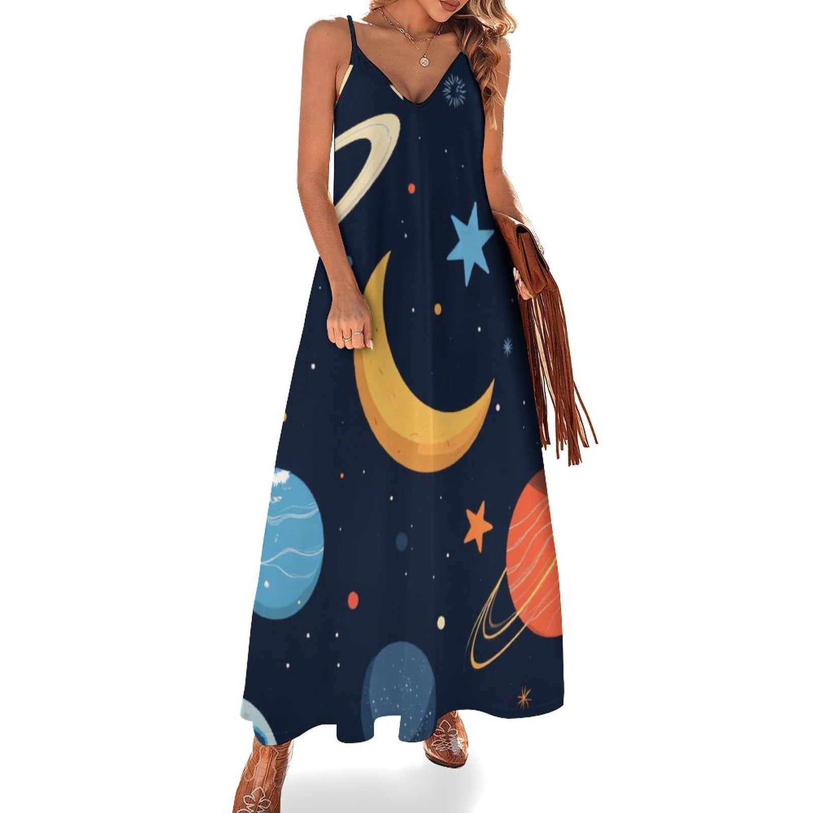 Cosmic Planets Night Sky Sleeveless Dress for Women Clothing Female ...
