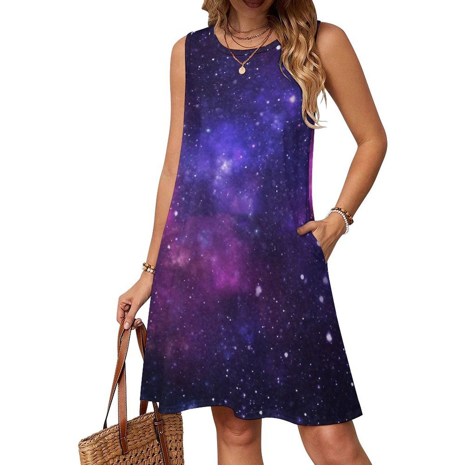 Cosmic Purple Nebula Spring Summer Dresses for Women Fashion T-shirt ...