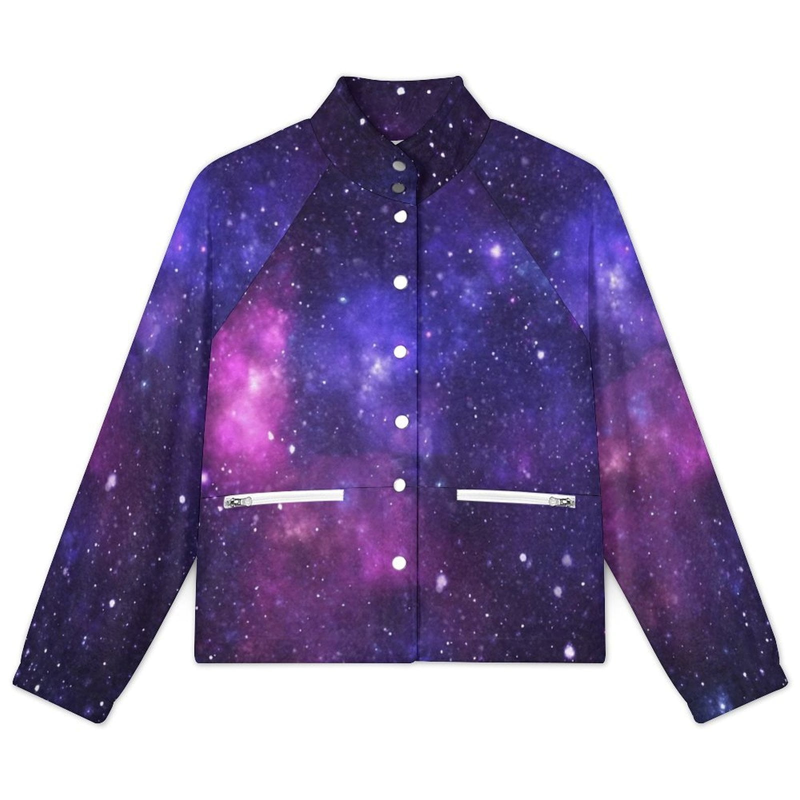 Cosmic Purple Nebulae Stars Warm Women's Plush Jacket Stand Collar Full ...