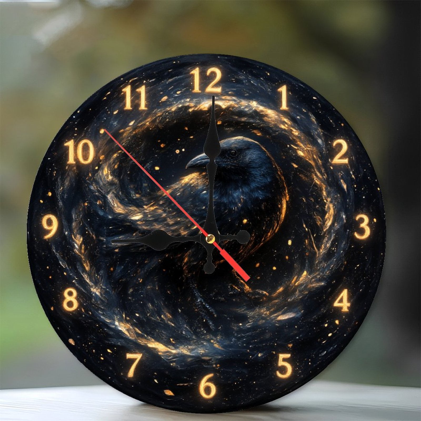 Cosmic Raven Clock Wall Art Home Decor 10-Inch Silent Wooden Wall Clock ...