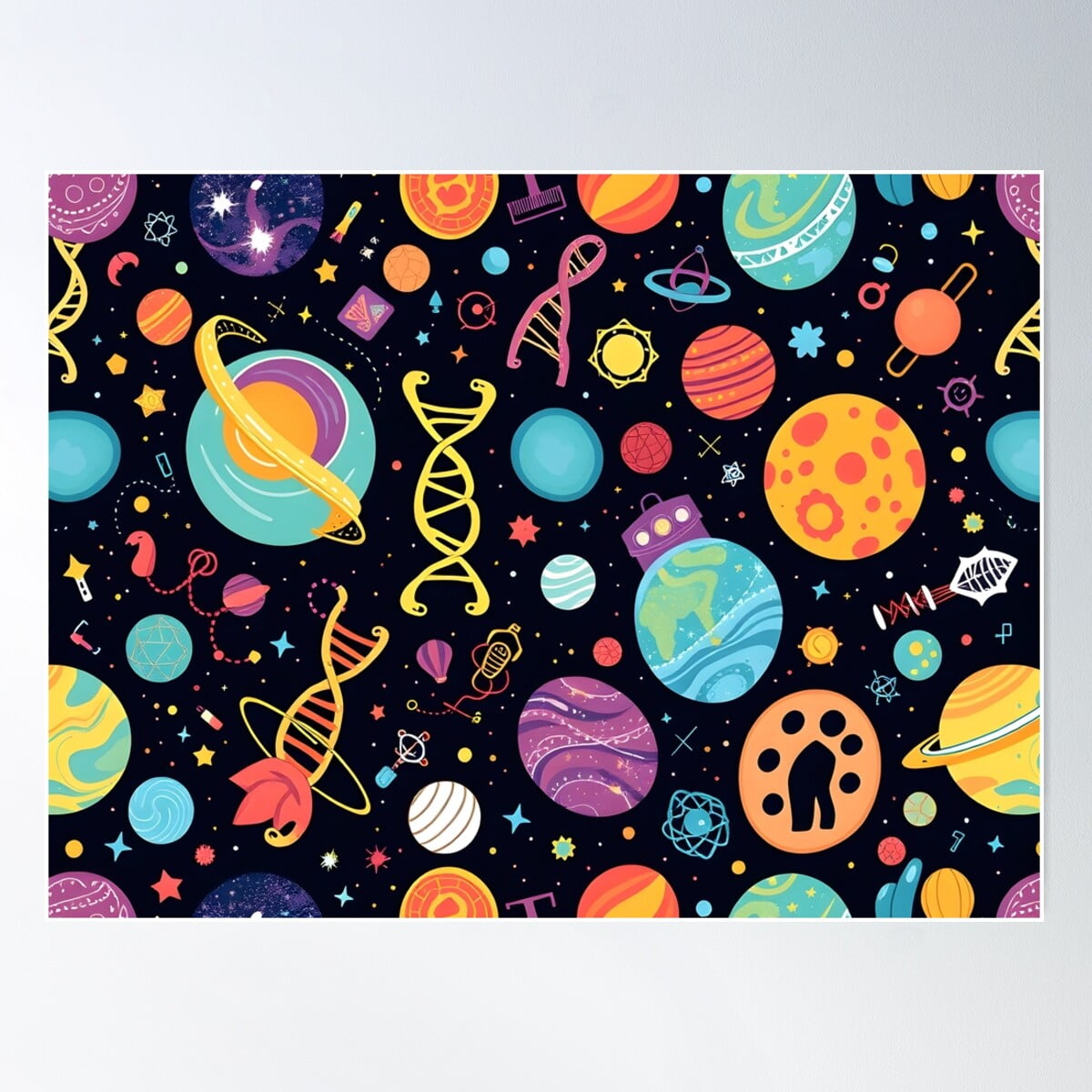 Cosmic Science Pattern For Kids Poster Wall Art, Modern Wall Decor For ...