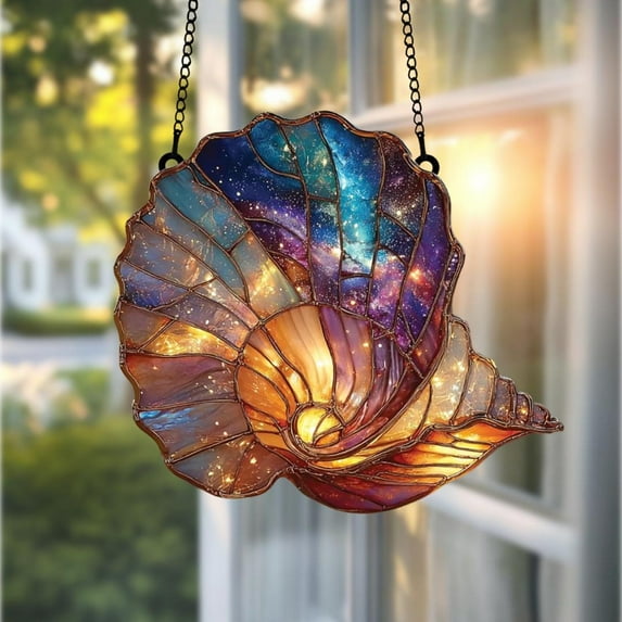 Cosmic Shell Acrylic Window Hanging – Galaxy Spiral Faux Stained Glass ...
