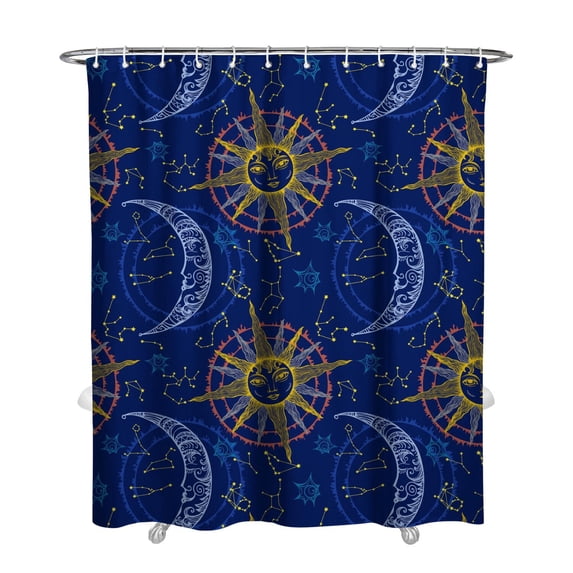 Cosmic Shower Curtain - Sunburst and Moon Design - Waterproof Polyester ...