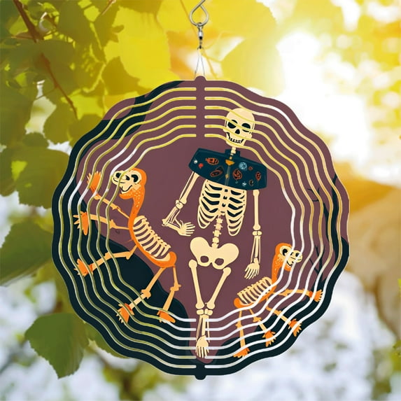 Cosmic Skeleton Wind Spinner & Chime - Playful Design with Concentric ...
