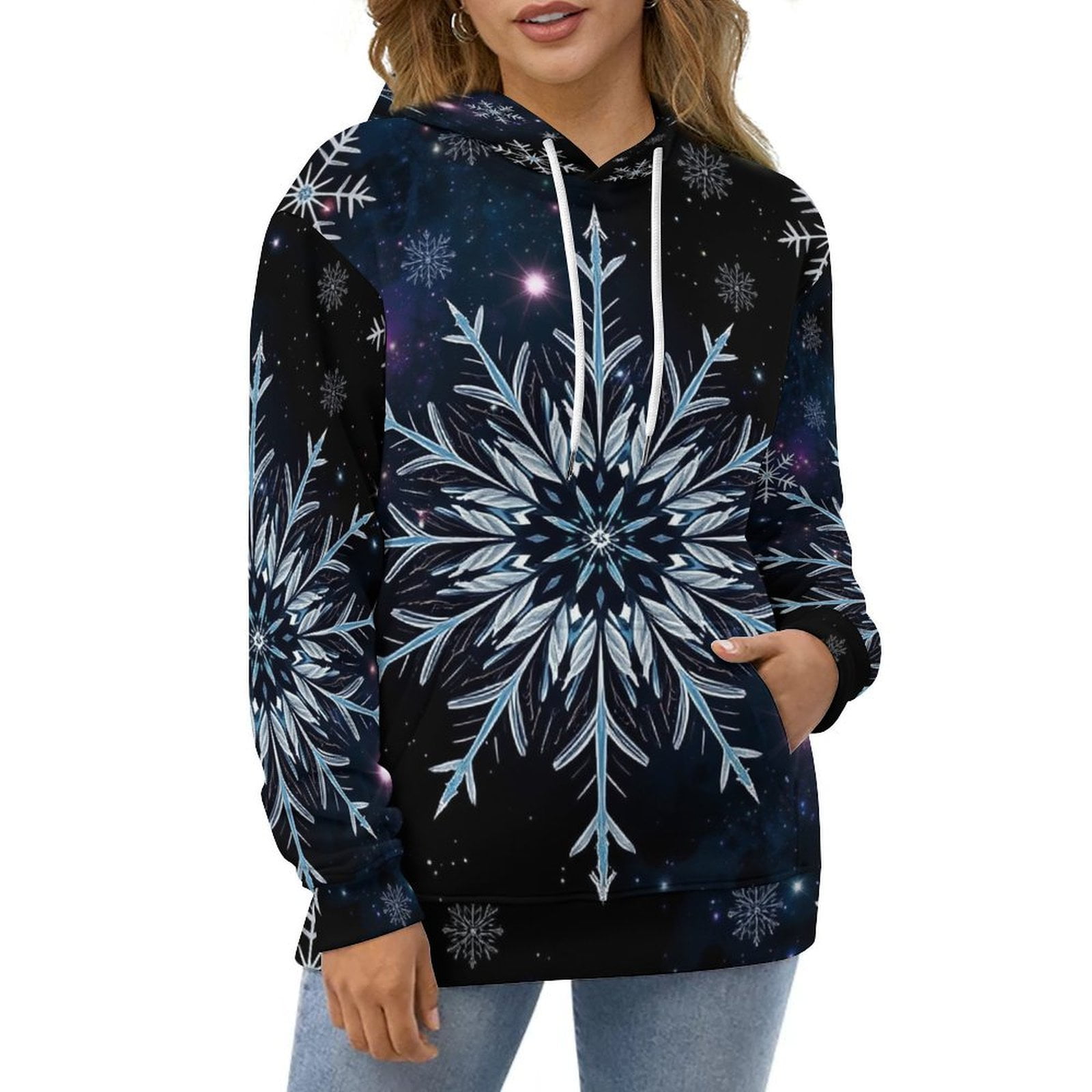 Cosmic Snowflake Design Hoodies Long Sleeve Casual Hoodie Winter ...