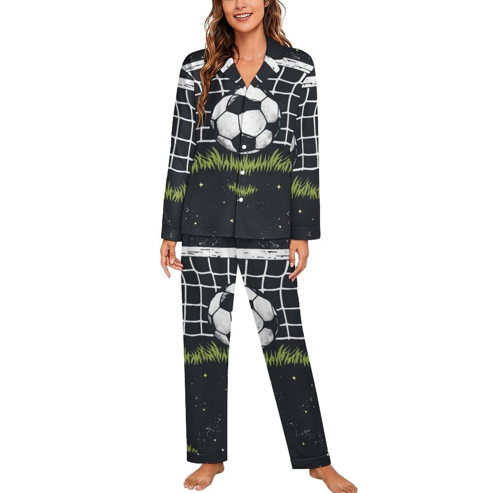 Cosmic Soccer Goal Pajamas Long-Sleeve Two Piece Pajamas Set Women V ...