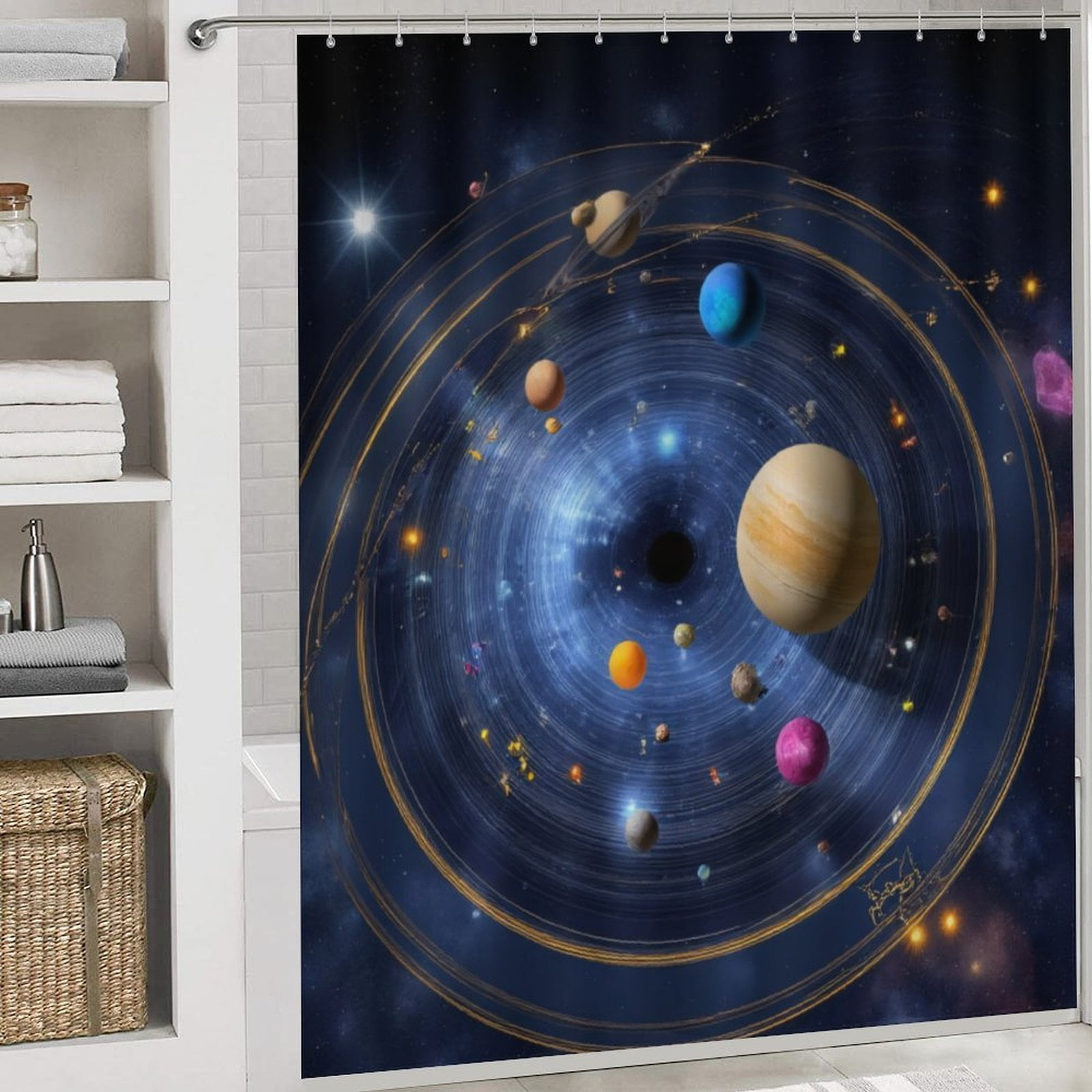 Cosmic Solar System Art Shower Curtain Bathtub Decor Bathroom Fabric ...