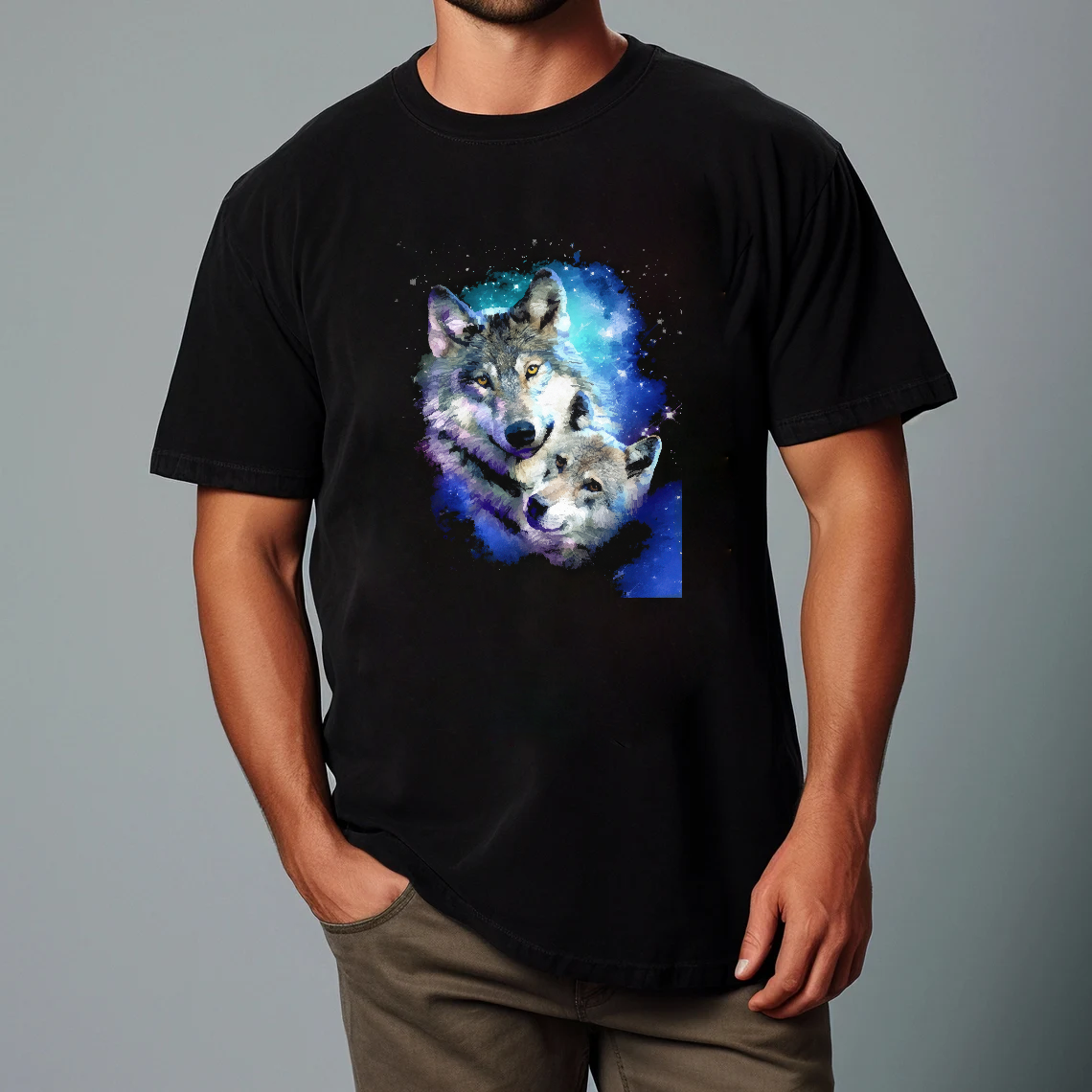 Cosmic Space Wolf Family Galaxy Animal Face Funny Celestial Unisex T ...