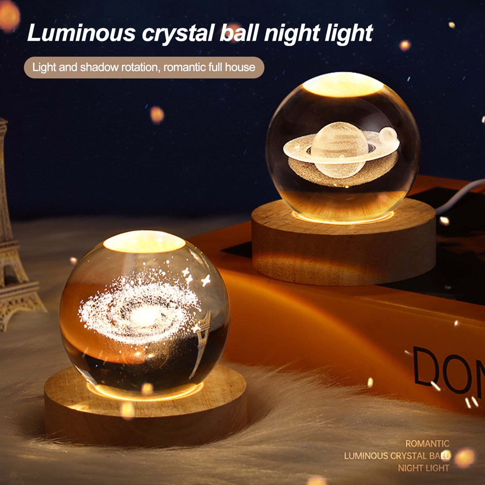Cosmic Star Night Light 3D Faux Crystal Ball Lamp USB Powered Bedside Starry Sky Lamp Gift for ...