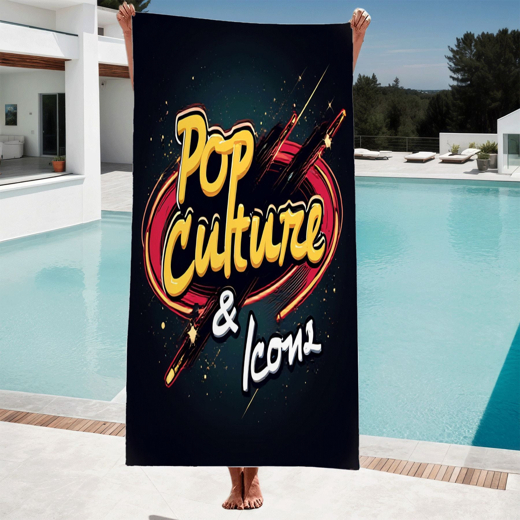 Cosmic Star Pattern Beach Towel - Bold Yellow & White Design Perfect ...