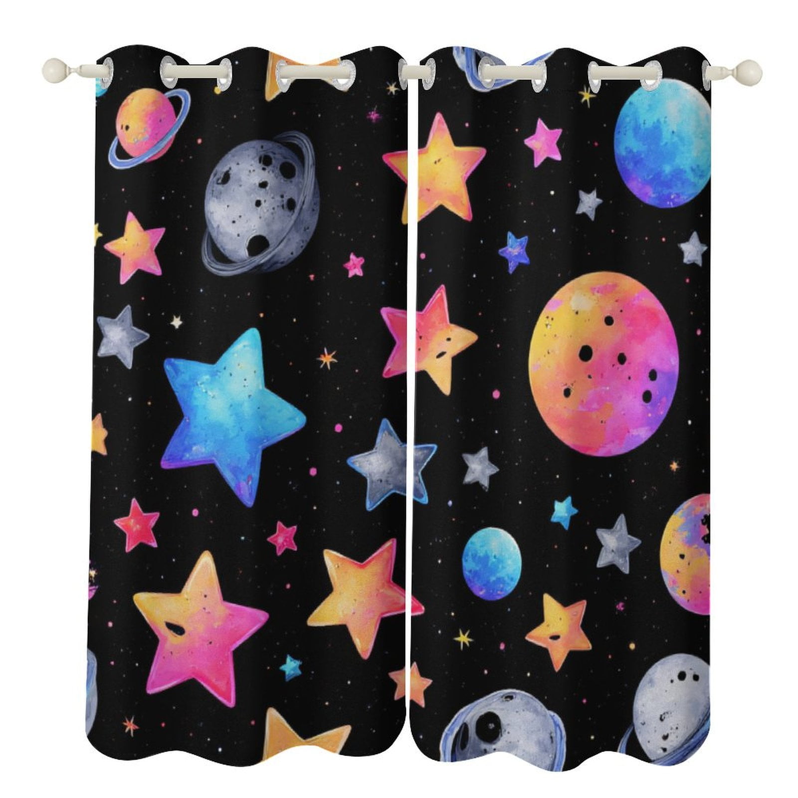 Cosmic Stars Planets Pattern 2 Panels Curtains for Bedroom Living Room ...