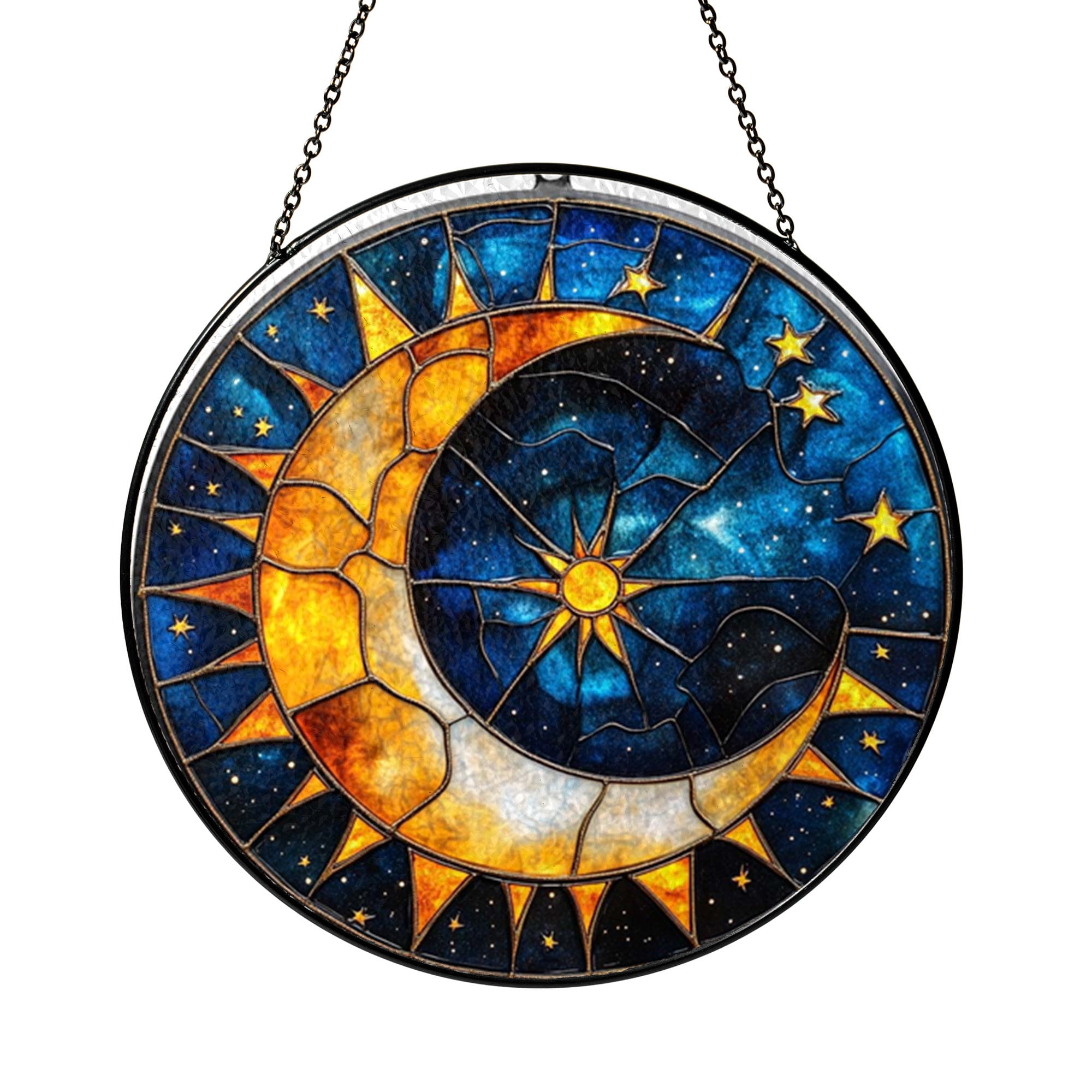 Cosmic Sun and Moon Round Stained Glass Suncatcher – Window Art ...