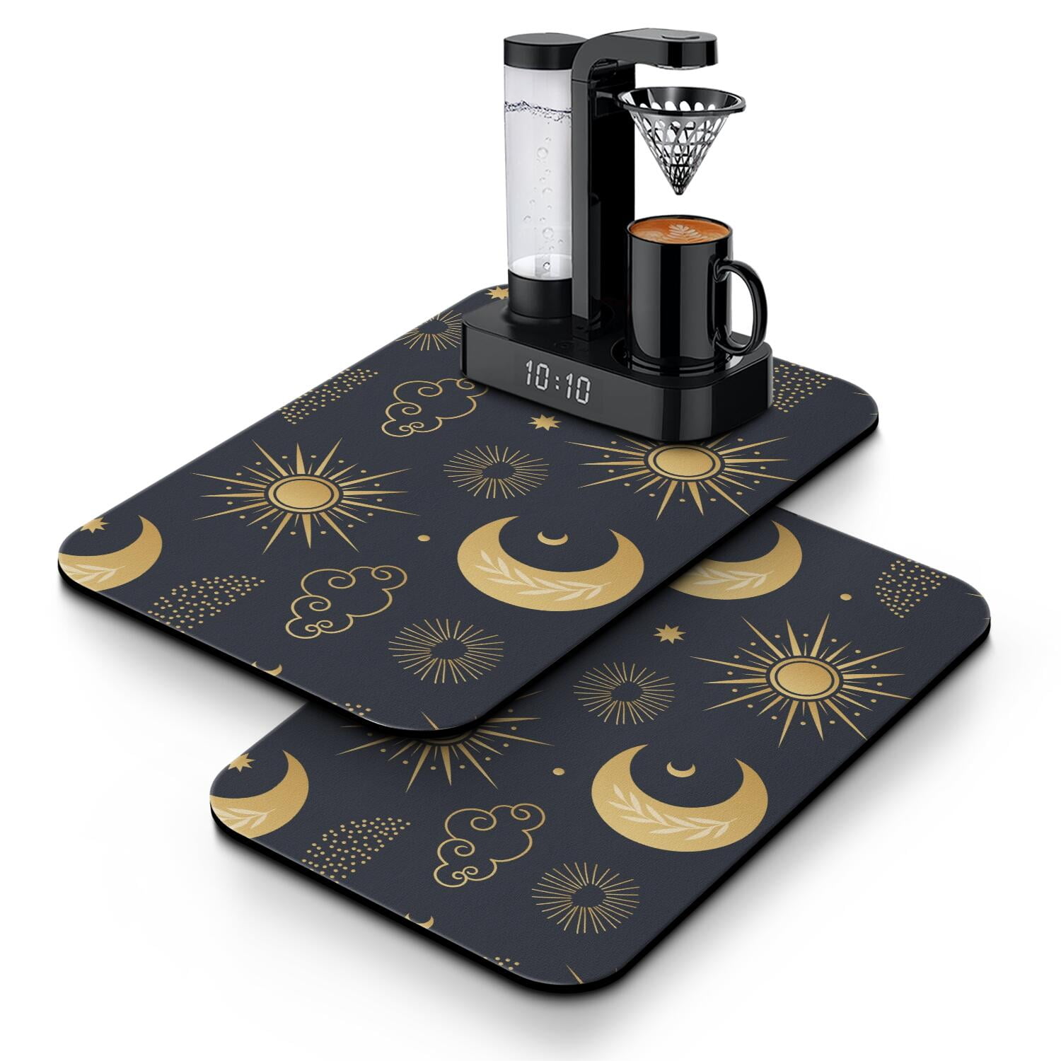 Cosmic Sunburst Coffee Bar Mat, Leak-Proof Absorbent Dish Drying Pad ...