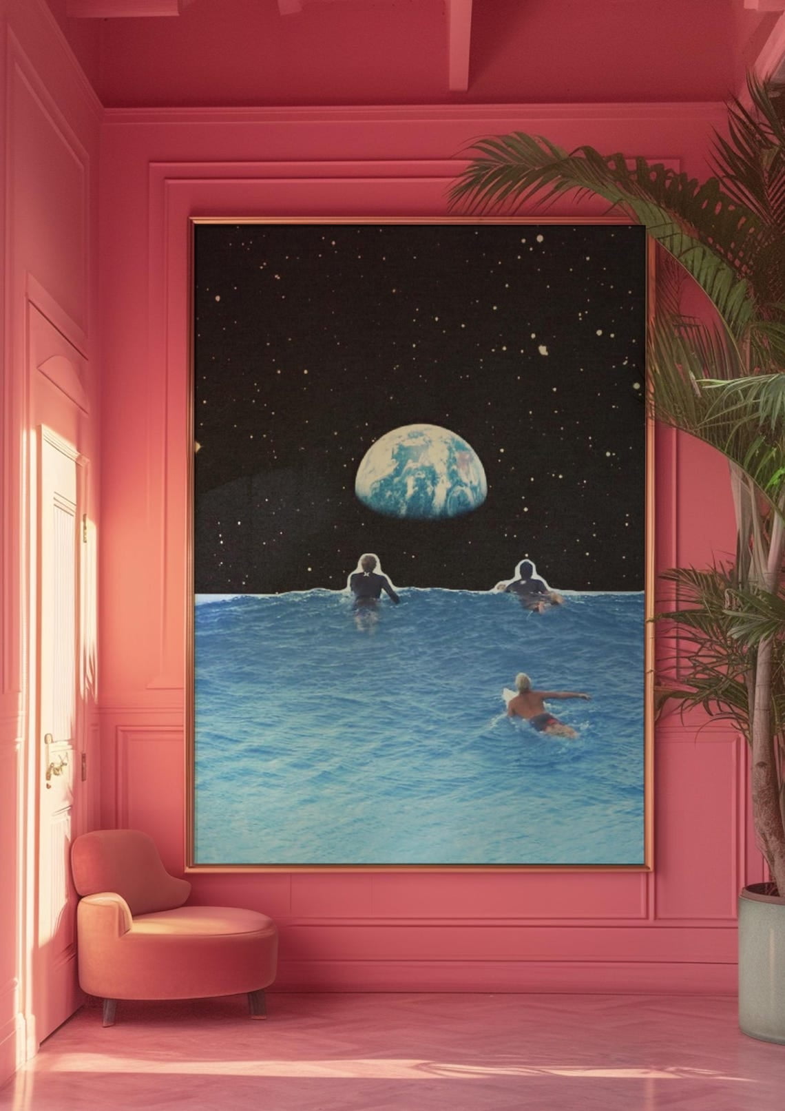 Cosmic Surf Dream - Cool Girl Art Print, Collage Wall Decor, Surreal ...