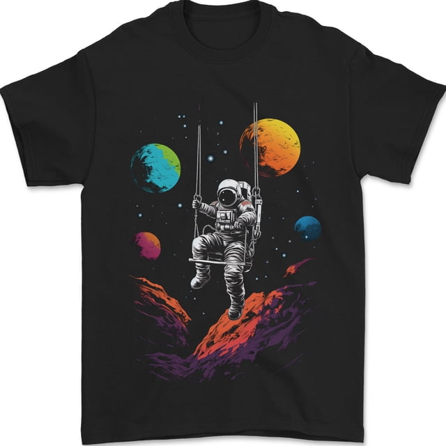 Cosmic Swing Fantasy Astronaut in Space Planets Mens T-Shirt 100% ...