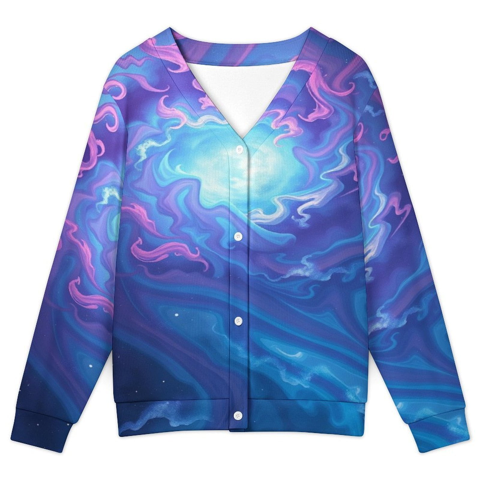 Cosmic Swirl Nebula(2) Sweater Women V-neck Single-Breasted Letters ...