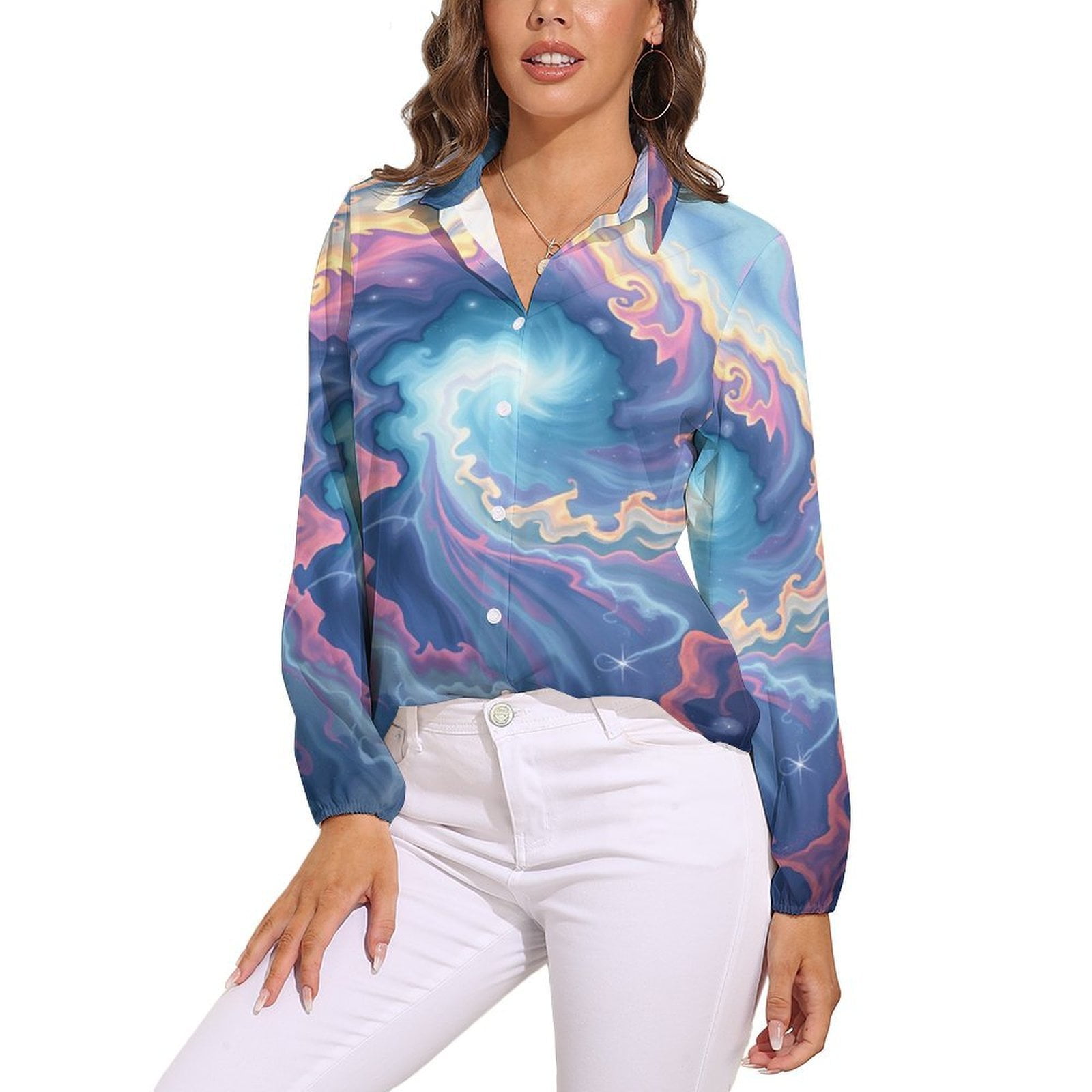 Cosmic Swirl Nebula Blouse For Women Loose Blouses Long Sleeve Shirts Casual Clothing - Walmart.com