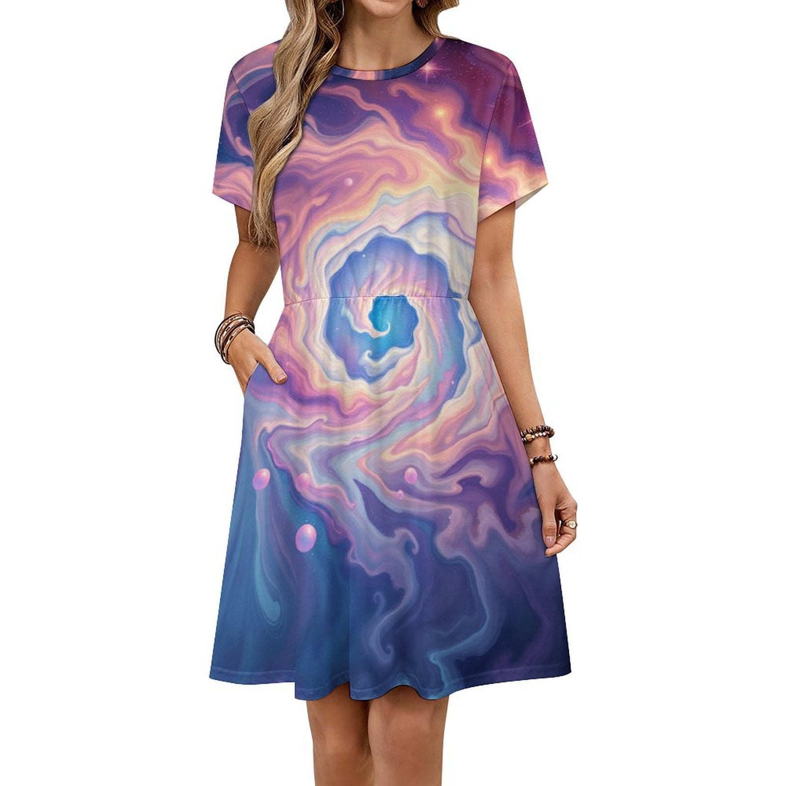 Cosmic Swirl Nebula Dress Fashion Beach Short Sleeve Dresses Female ...