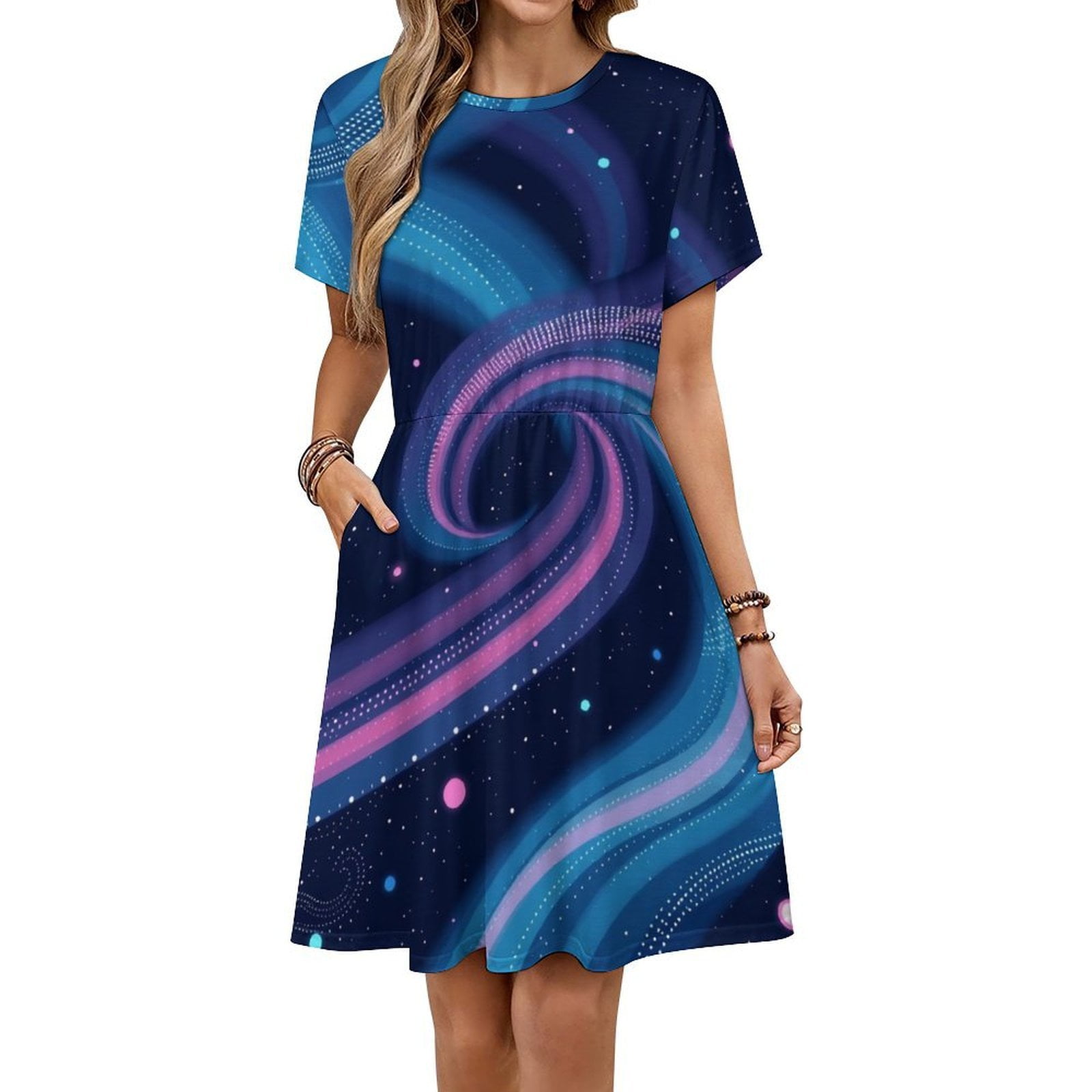 Cosmic Swirl Nebula Galaxy Dress Fashion Beach Short Sleeve Dresses ...