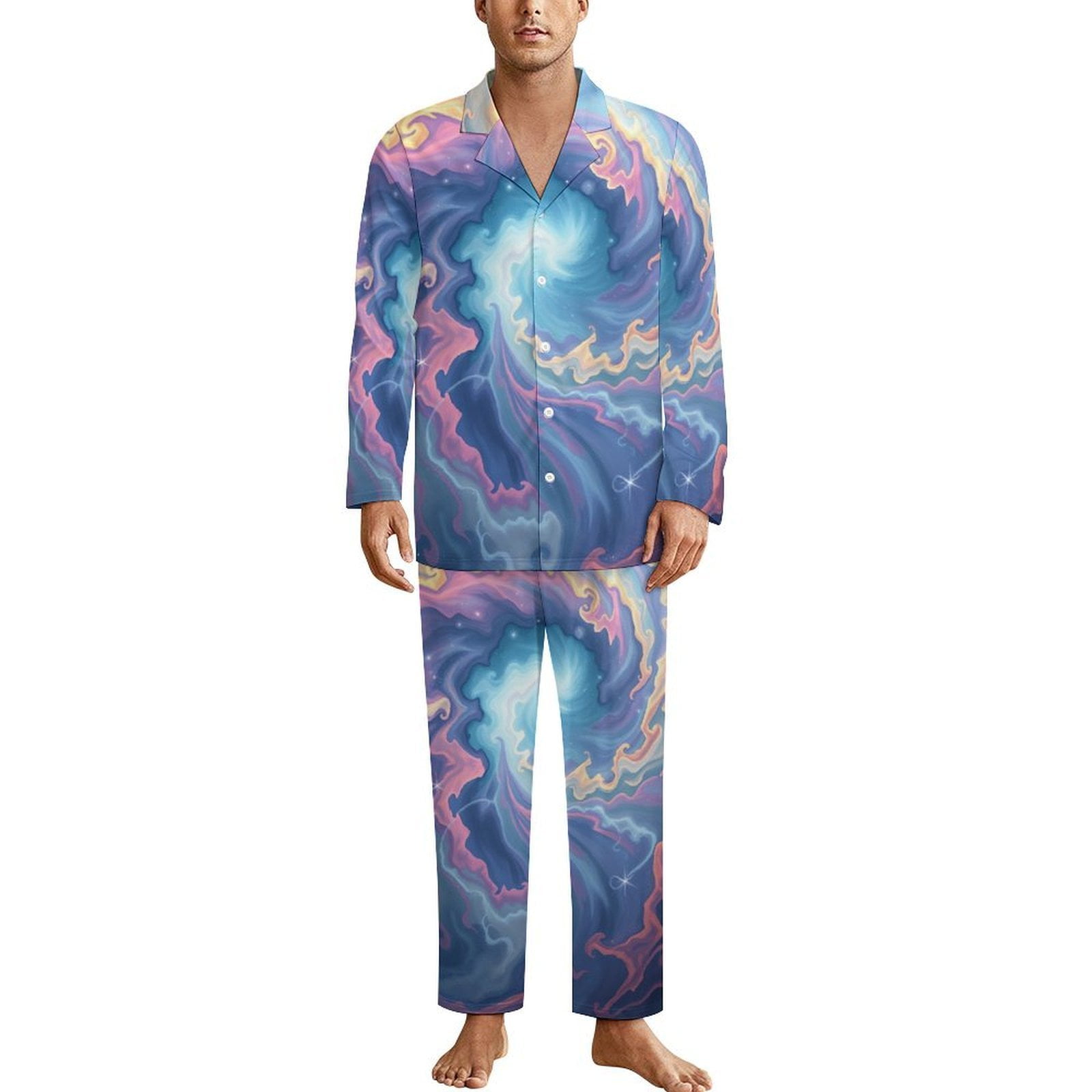 Cosmic Swirl Nebula Pajama Set Autumn Soft Home Sleepwear Man 2 Piece ...