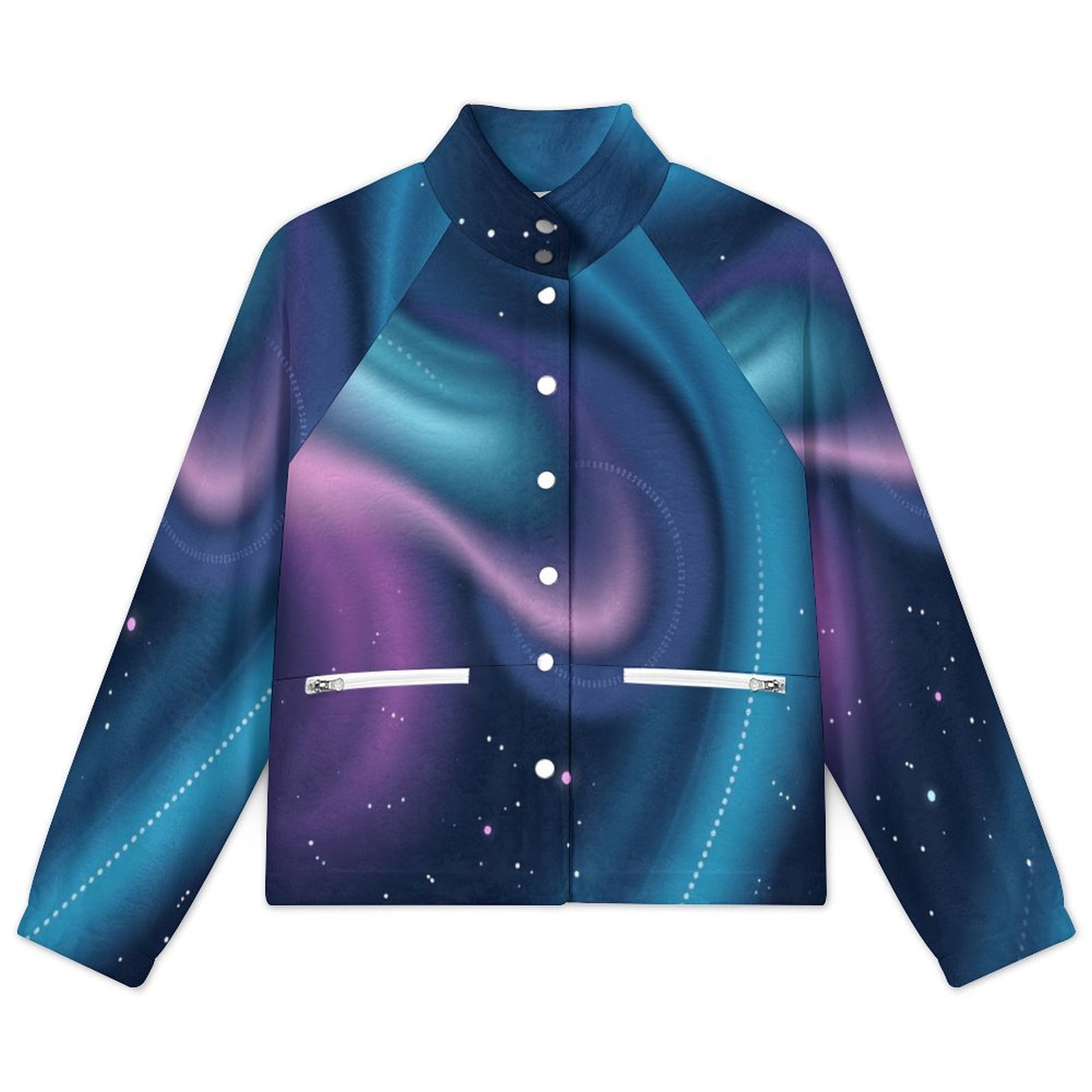 Cosmic Swirl Nebula Warm Women's Plush Jacket Stand Collar Full Sleeve ...
