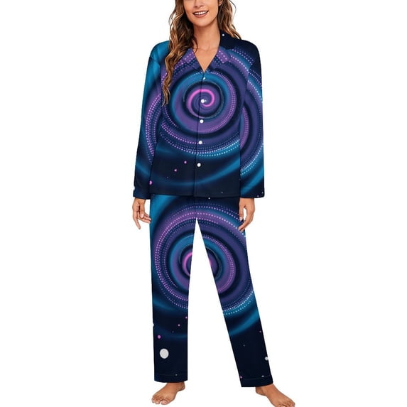 Cosmic Swirl Pattern Pajamas Night V Neck Nightwear Lady Two Piece Long ...