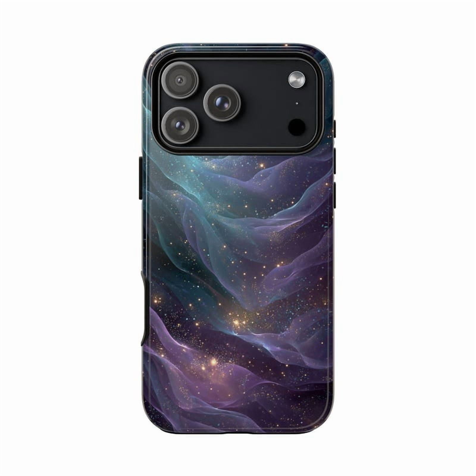 Cosmic Teal Purple Galaxy Wave Specks Art iPhone Case with iPhone 17 to ...