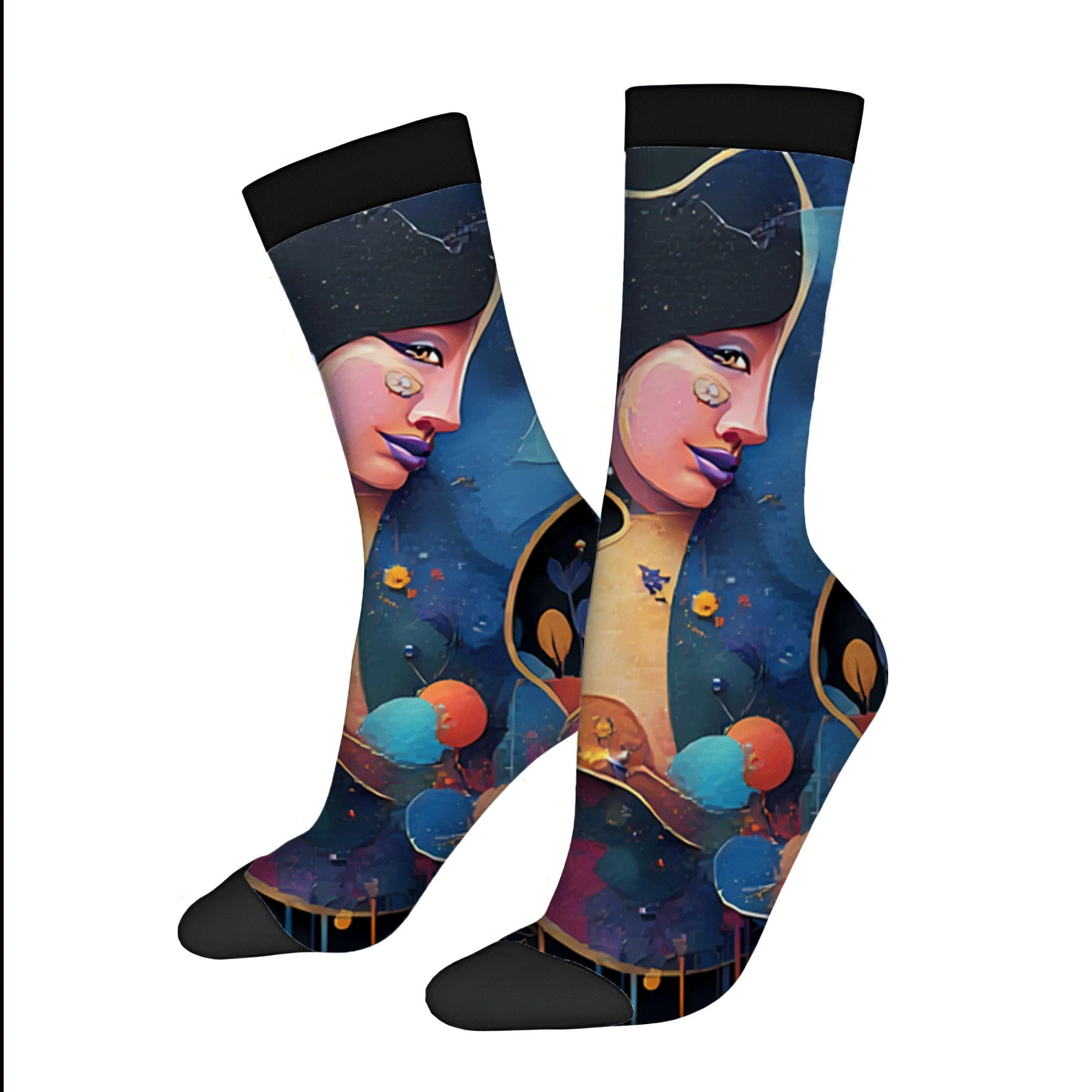 Cosmic-Themed Unisex Socks 2 Pairs with Vibrant Colors & Celestial ...