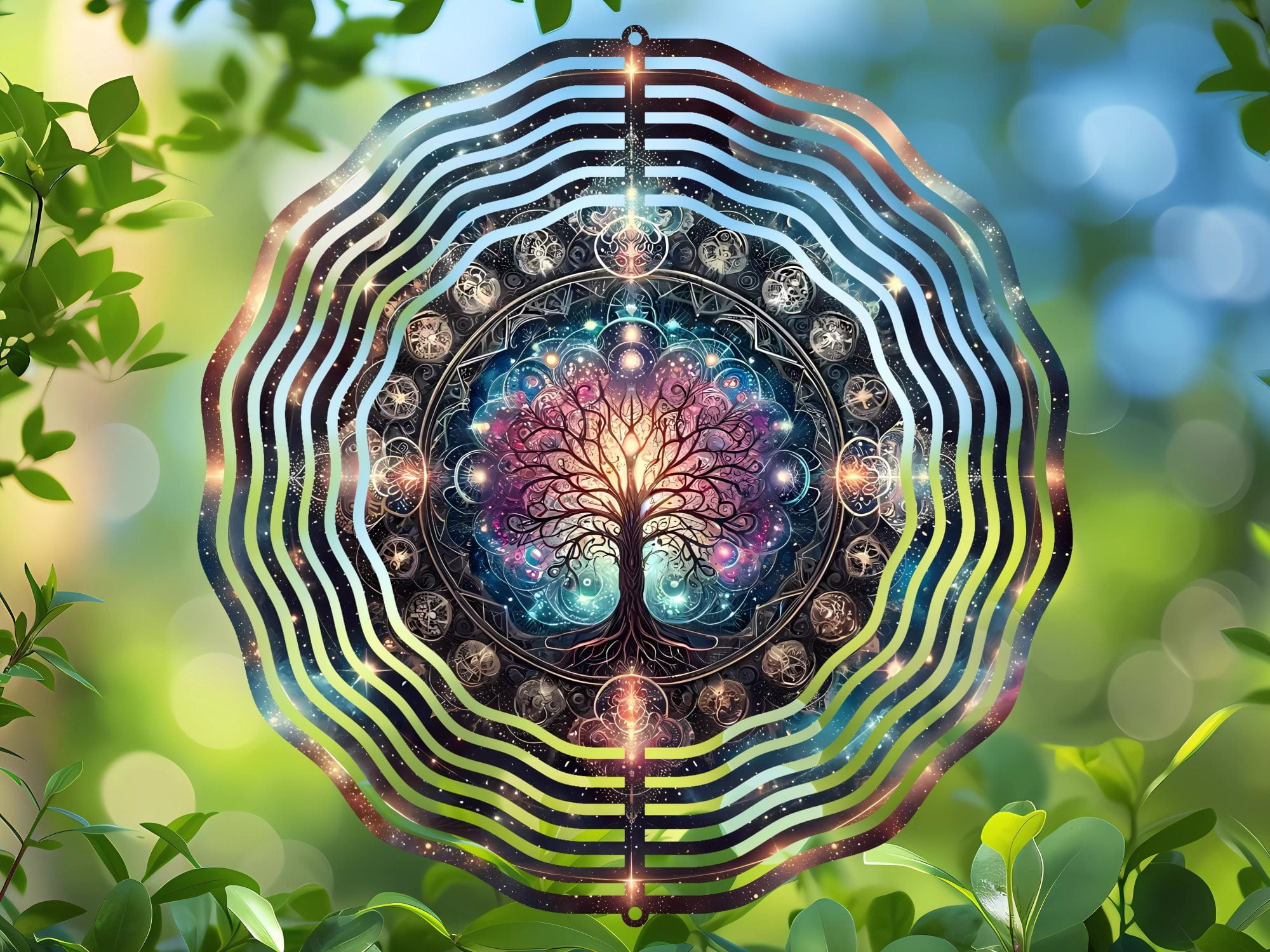 Cosmic Tree Celestial 3D Wind Spinner Stainless Steel Galaxy Yard Art ...