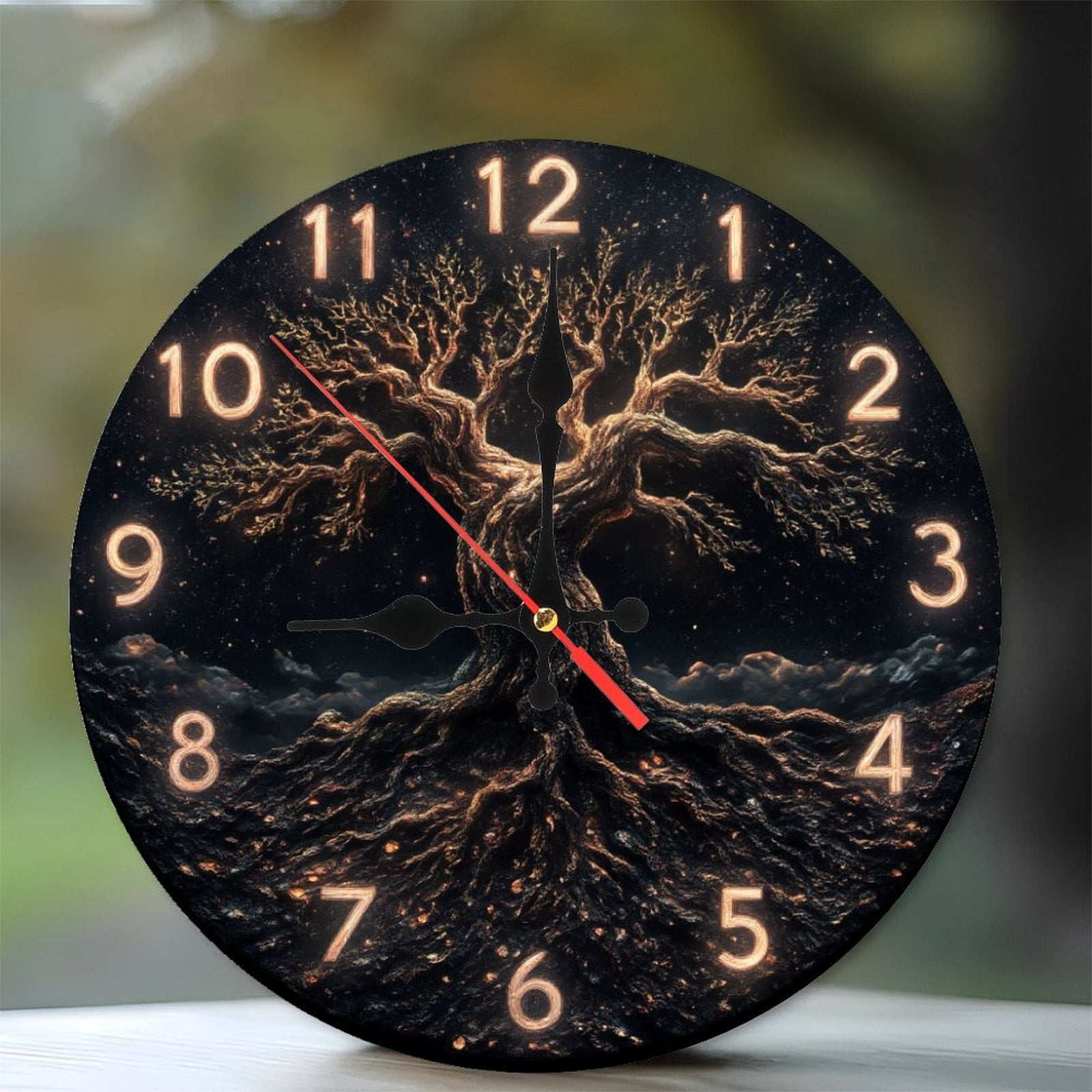 Cosmic Tree Clock Art Print Glowing Roots Night Sky 10-Inch Silent ...