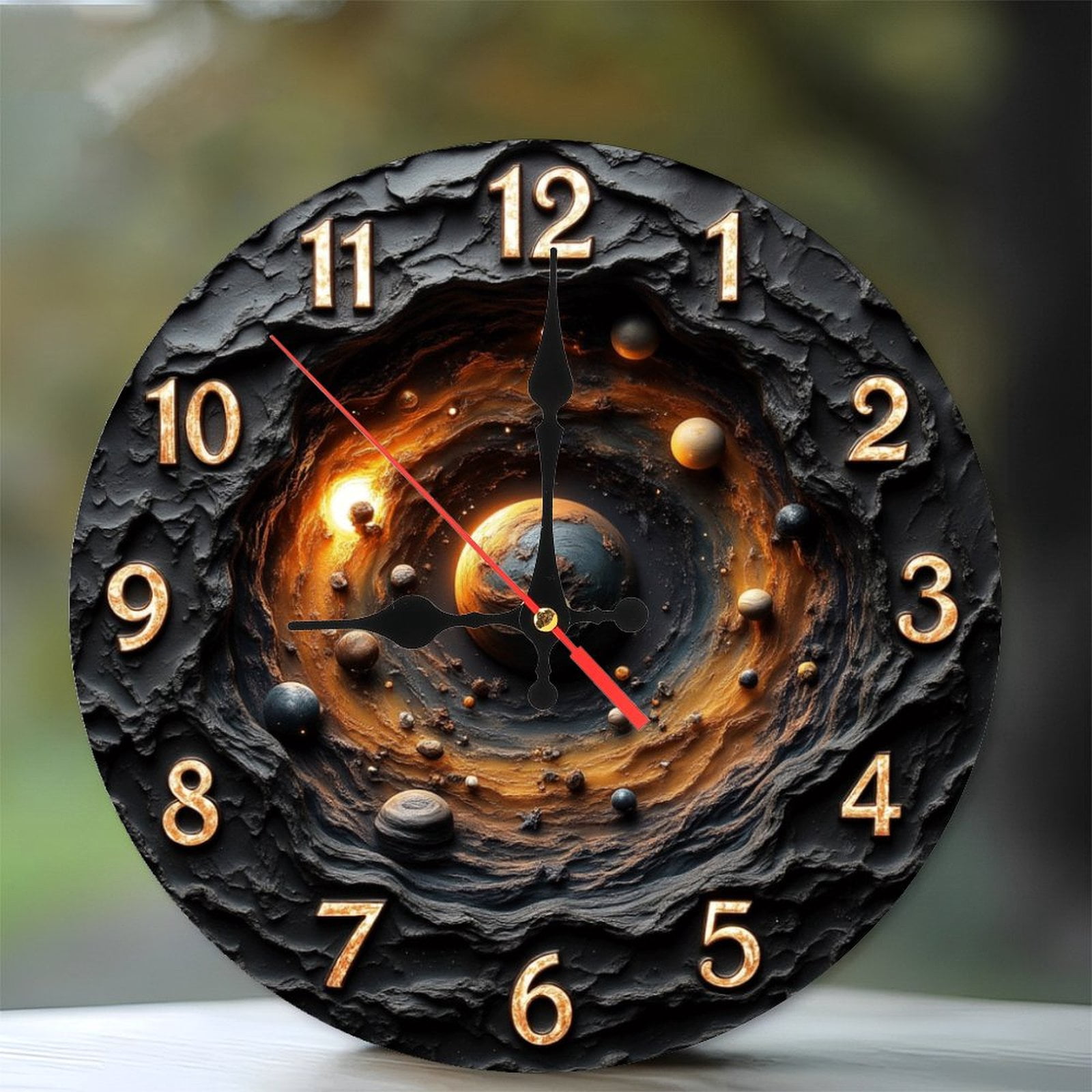 Cosmic Universe Clock Planetary Wall Art Decor 10-Inch Silent Wooden ...