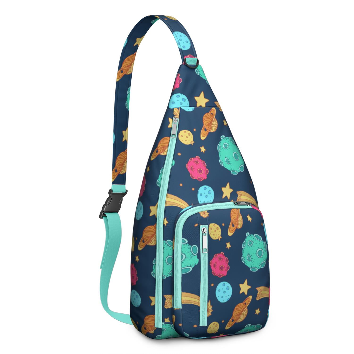 Cosmic Voyager Sling Backpack - Spaceship & Stars Pattern (Tear ...