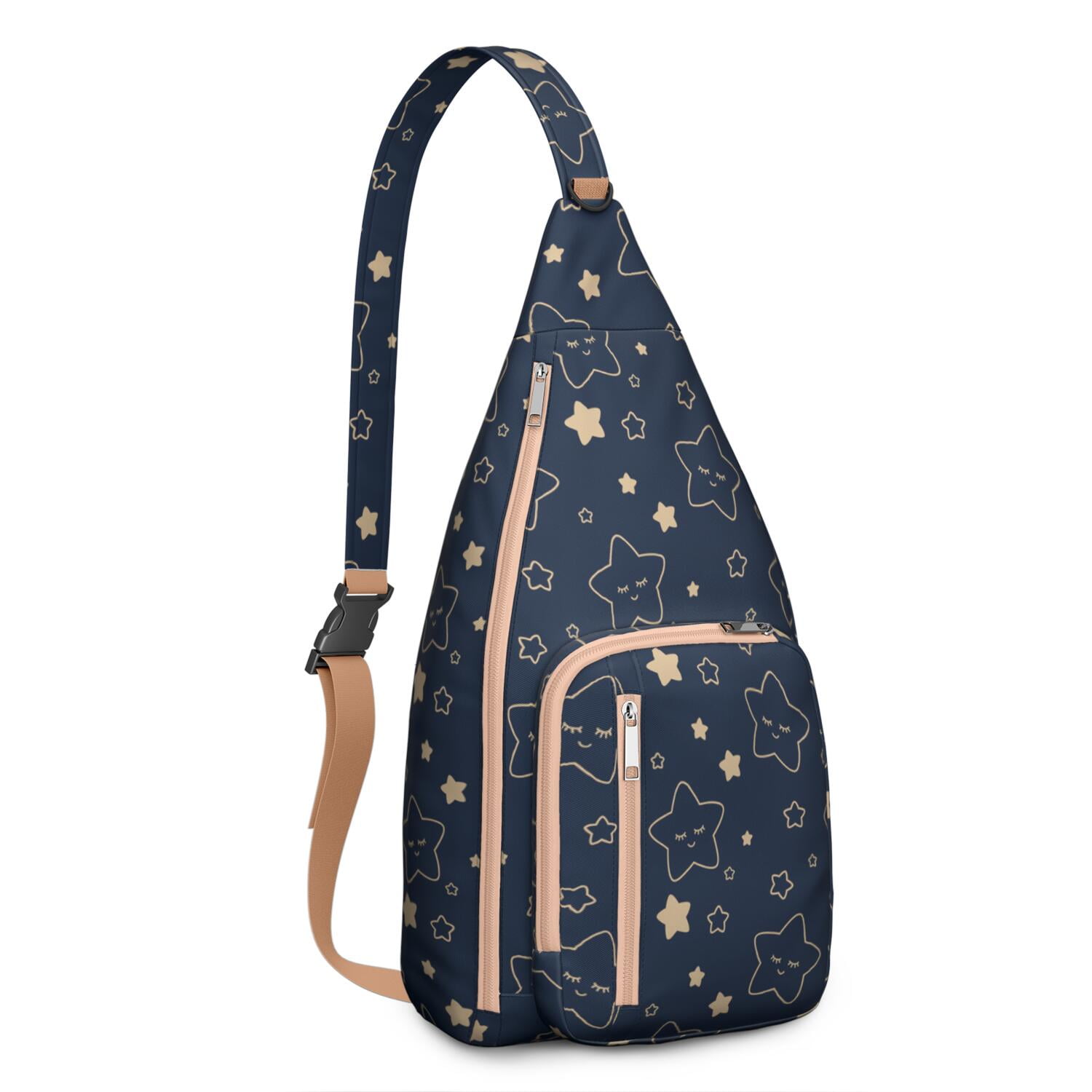Cosmic Voyager Sling Backpack - Spaceship & Stars Pattern (Tear ...