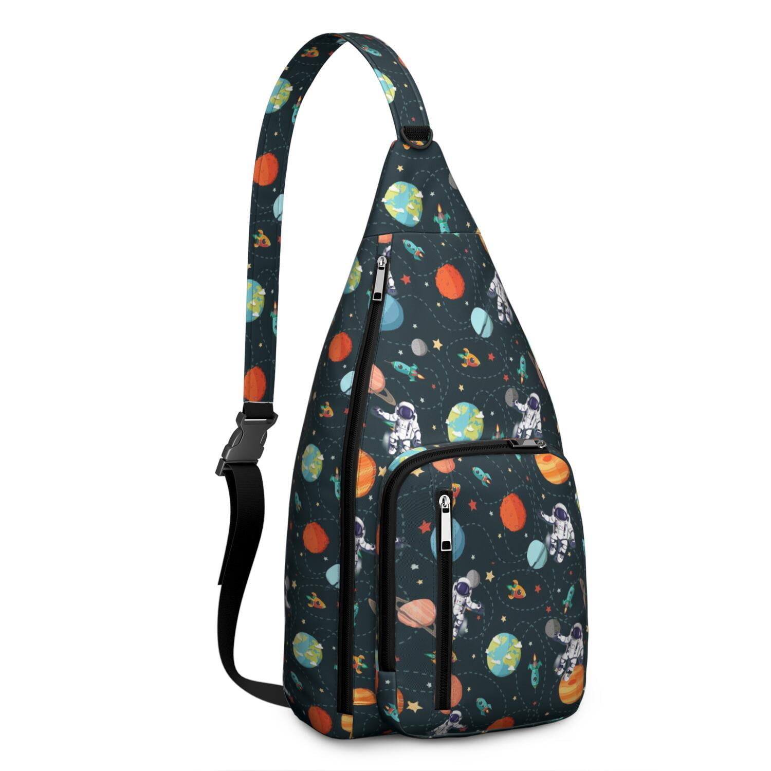 Cosmic Voyager Sling Backpack - Spaceship & Stars Pattern (Tear ...